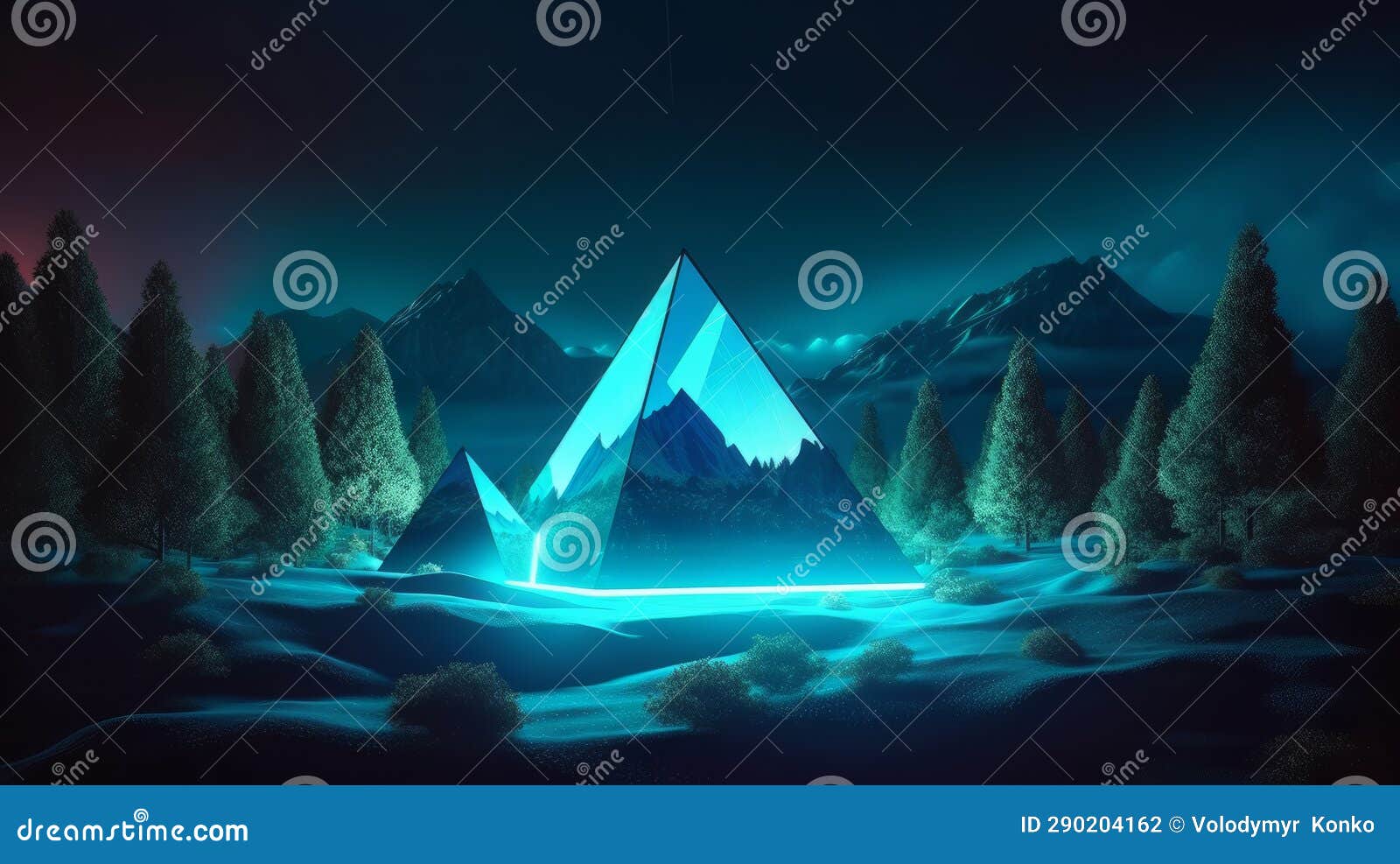A Surreal Landscape with a Glowing Triangle-shaped Object Hovering Over ...