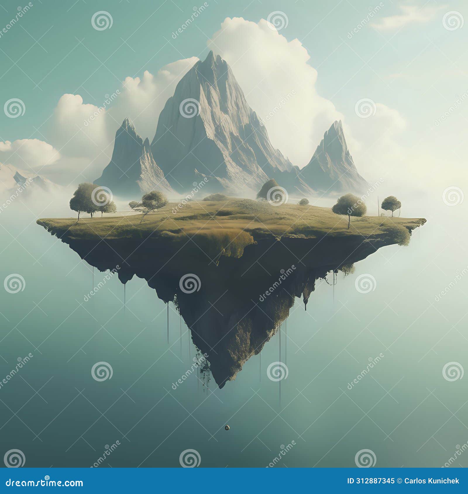 Surreal Landscape Image Featuring Floating Islands, Upside-down ...