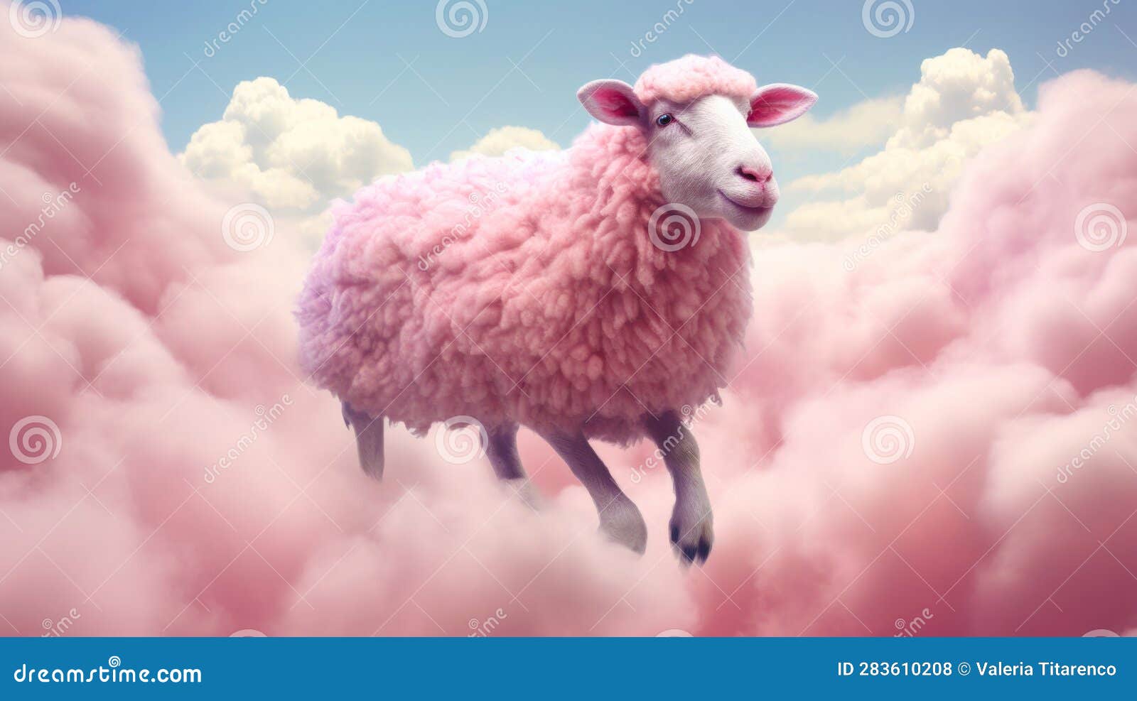 In a Surreal Landscape, Pink Sheep Traverse the Sky, AI Stock ...