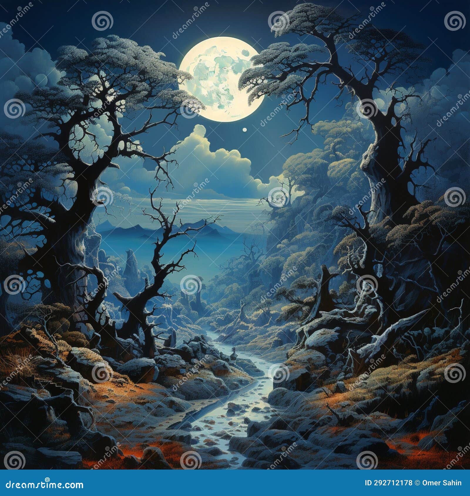 Surreal Landscape with Symphonic Moon Shadows Stock Photo - Image of ...