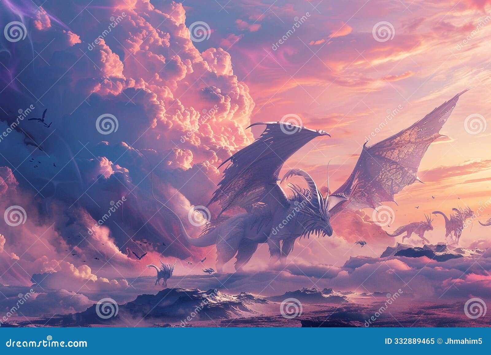 A Surreal Landscape Under a Pastelcolored Sunset with Mythical ...