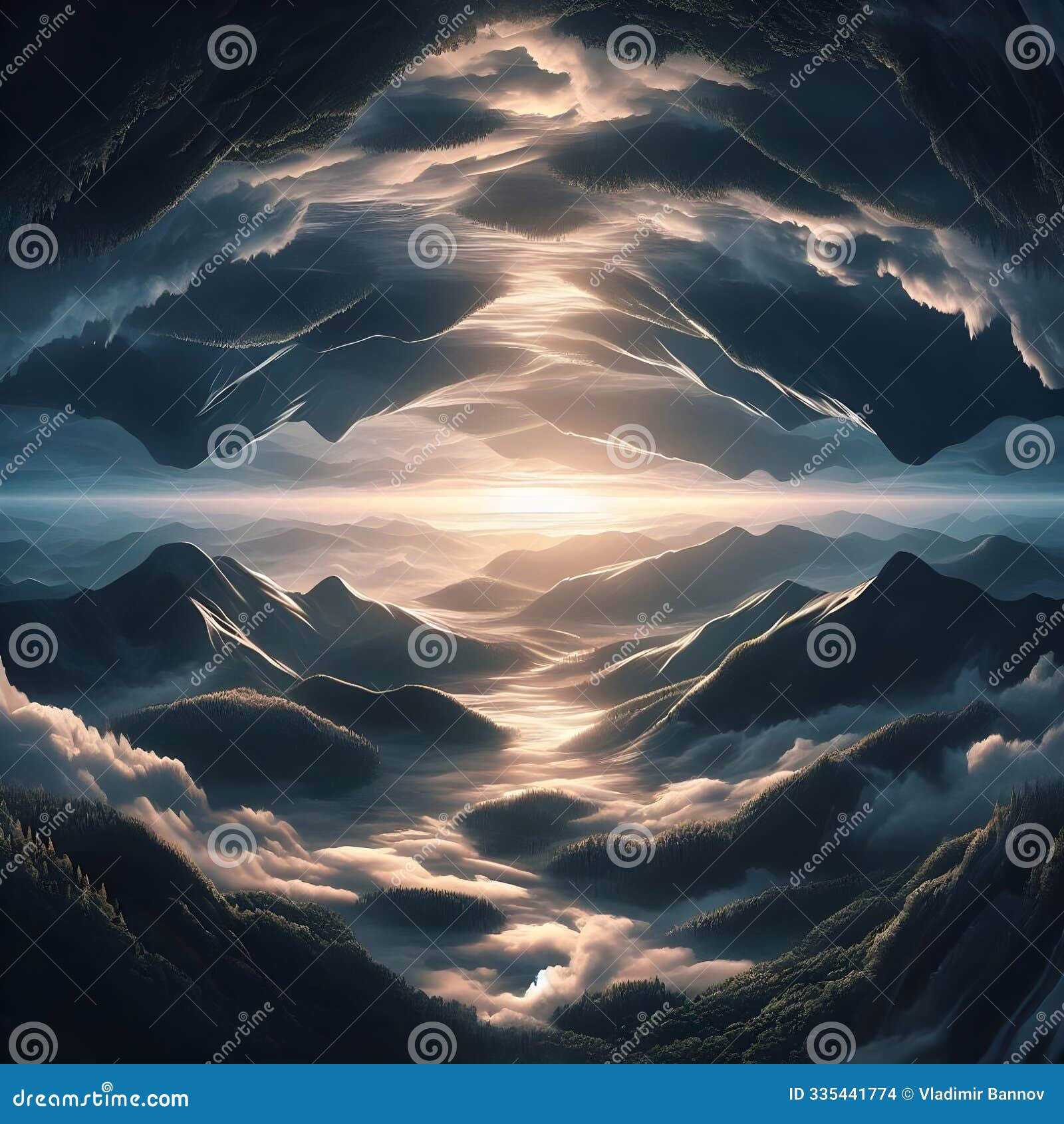 A Surreal Landscape Where the Sky is a Liquid Mirror, Reflecting an ...