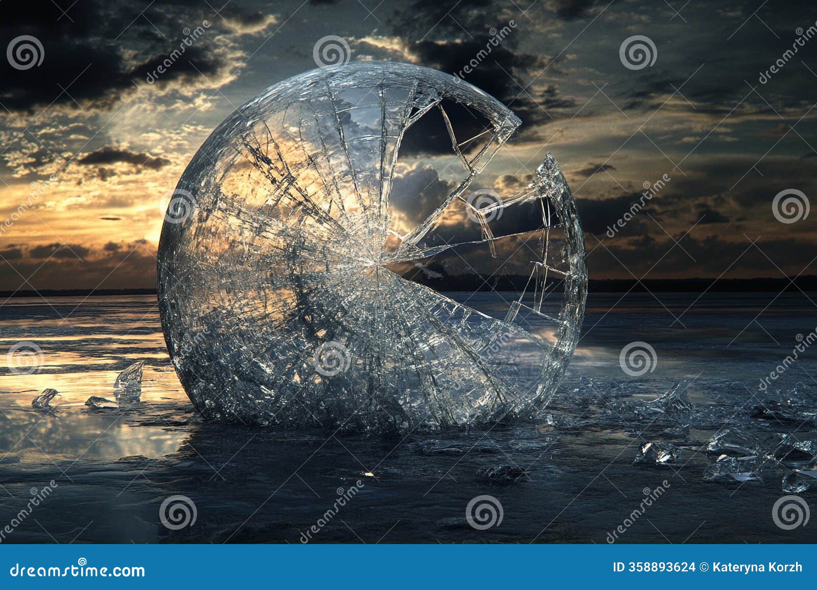 A Surreal Lunar Landscape Featuring a Shattered Moon on a Desolate ...