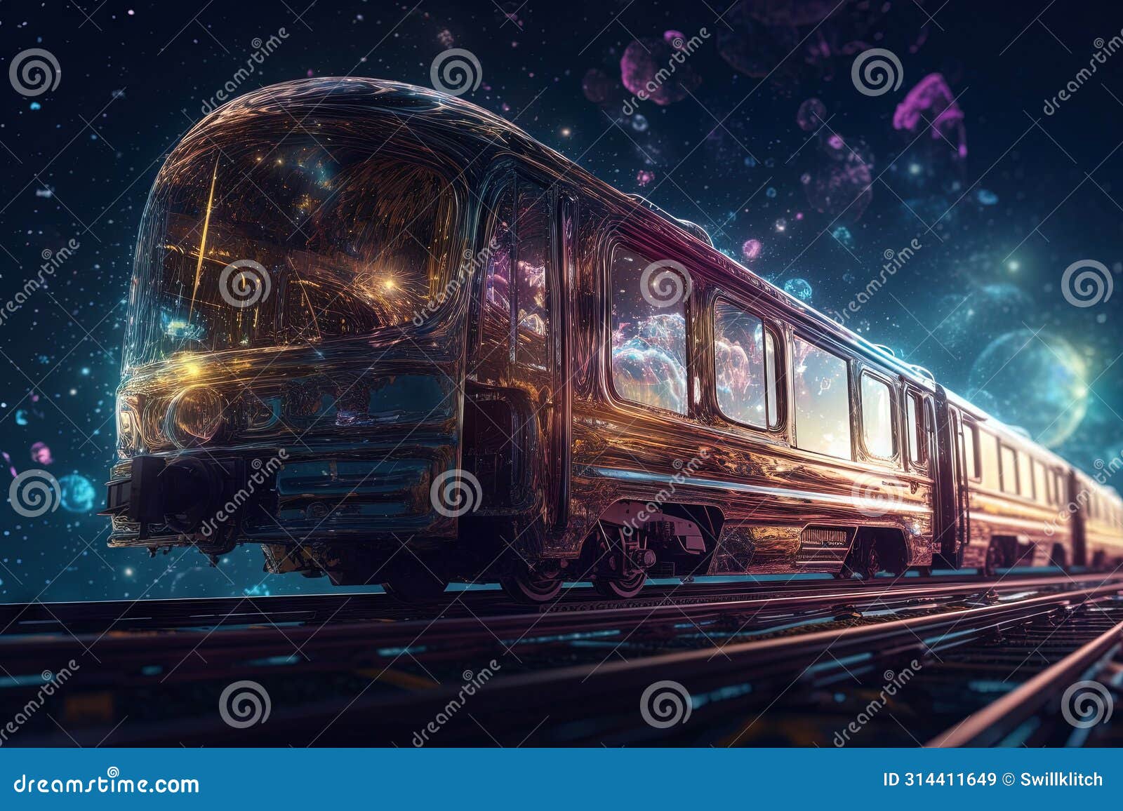 Surreal Magic Train in the Astral Space. Railway Trip on the Magic ...