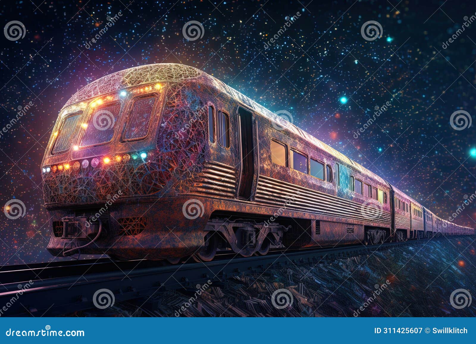 Surreal Magic Train in the Astral Space. Railway Trip on the Magic ...