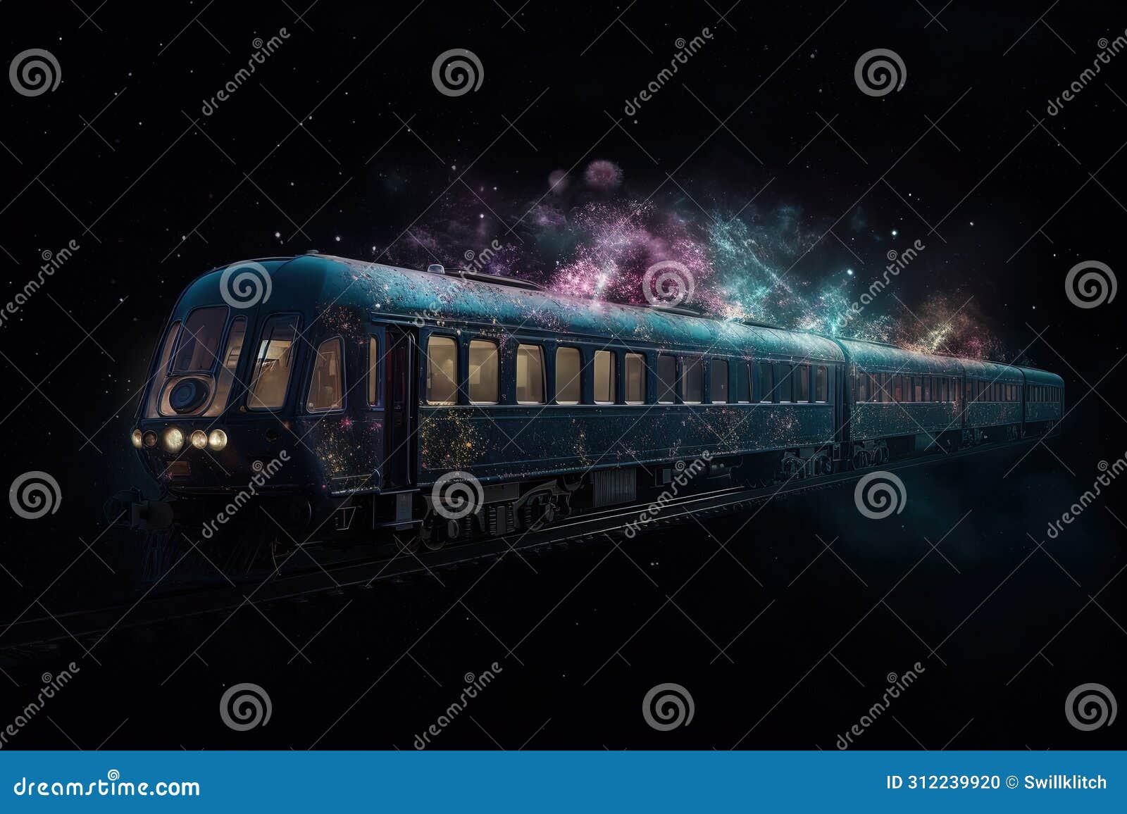 Surreal Magic Train in the Astral Space. Railway Trip on the Magic ...