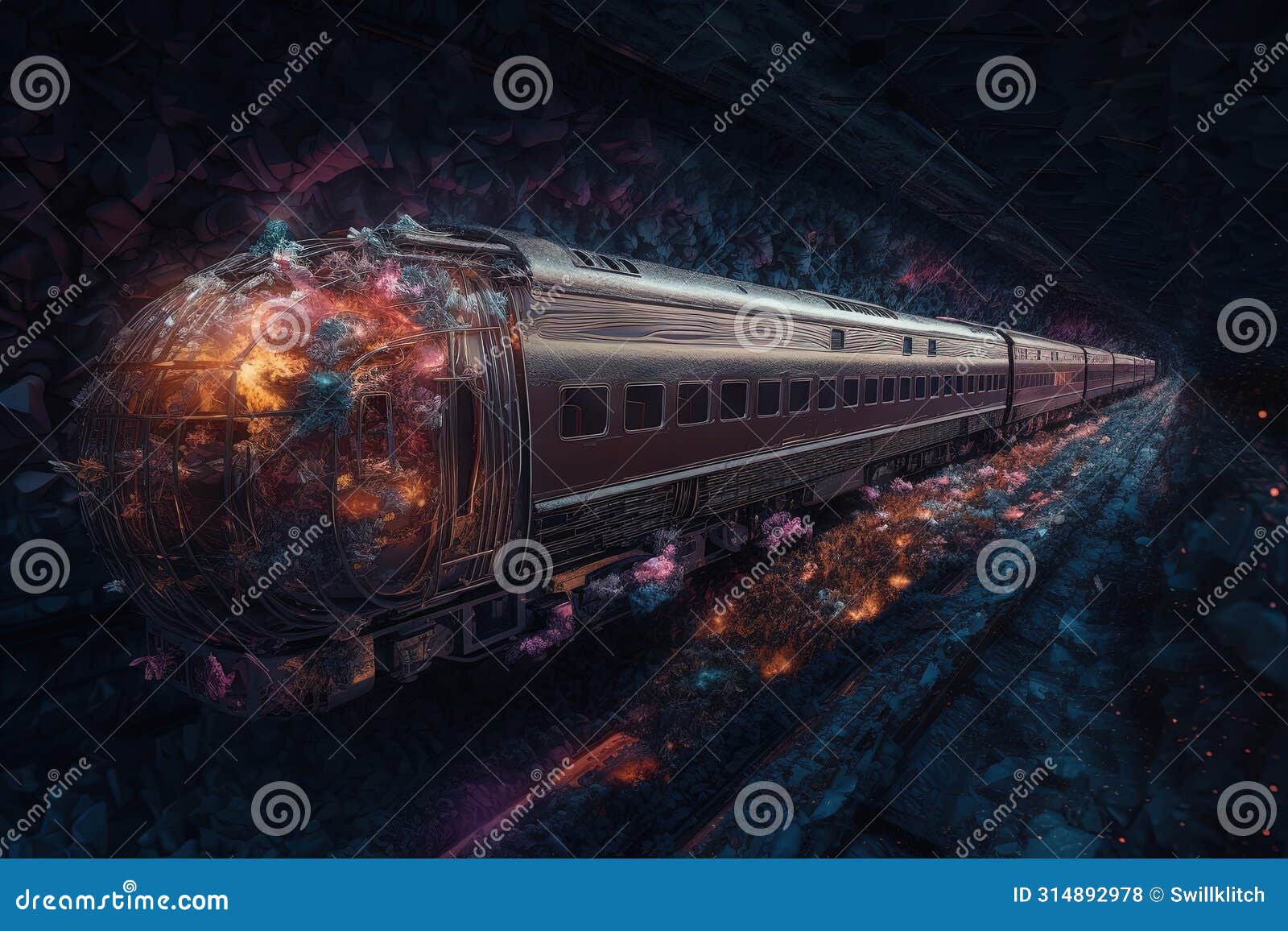 Surreal Magic Train in the Astral Space. Railway Trip on the Magic ...