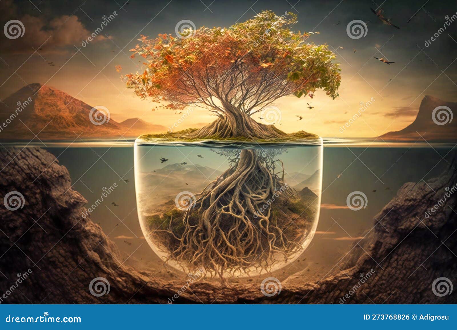 A Tree with Its Roots Growing in a World Beneath the Ground. AI ...