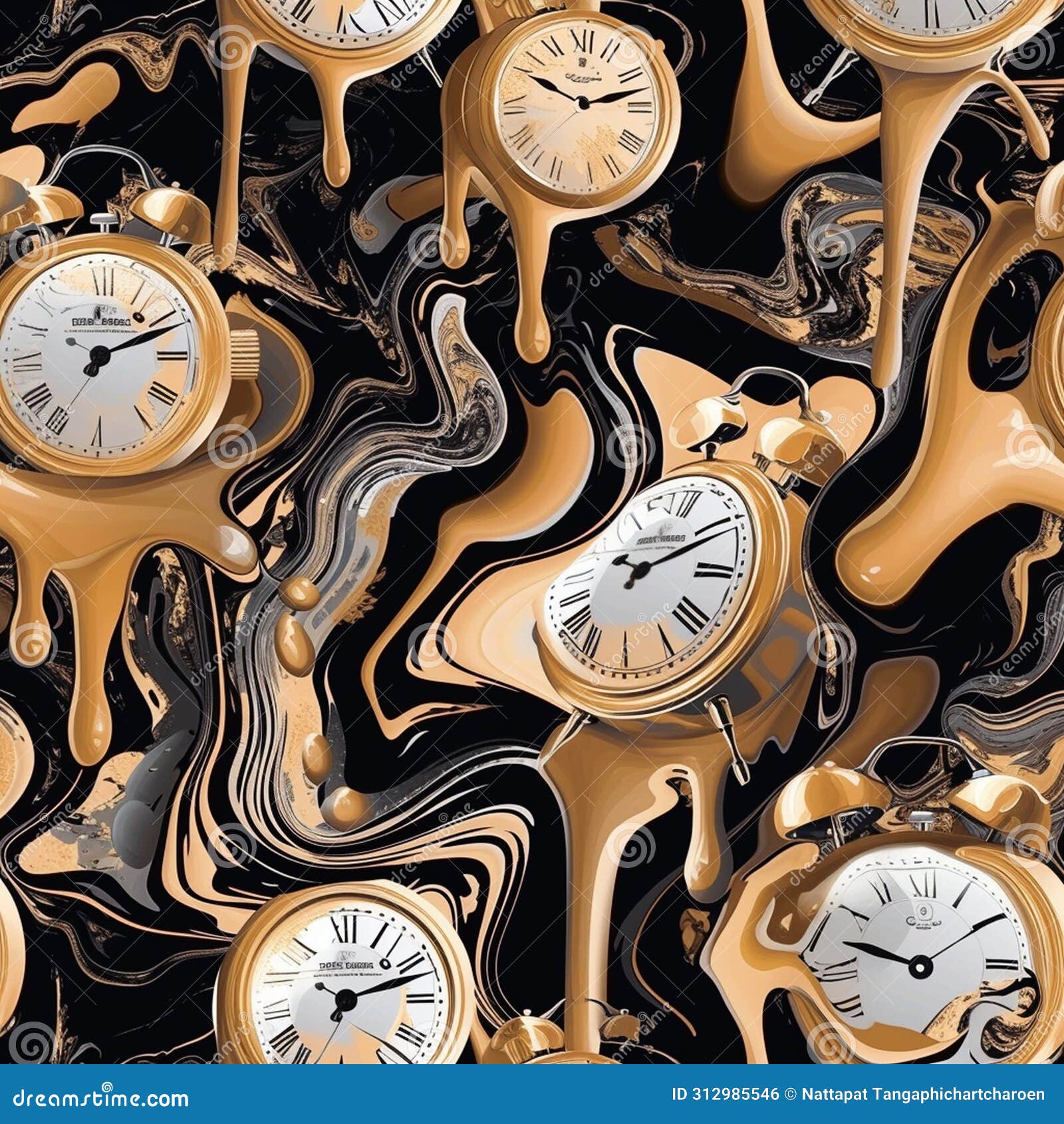 Surreal Melting Clock Seamless Pattern Wallpaper Melted Clocks Drip and ...