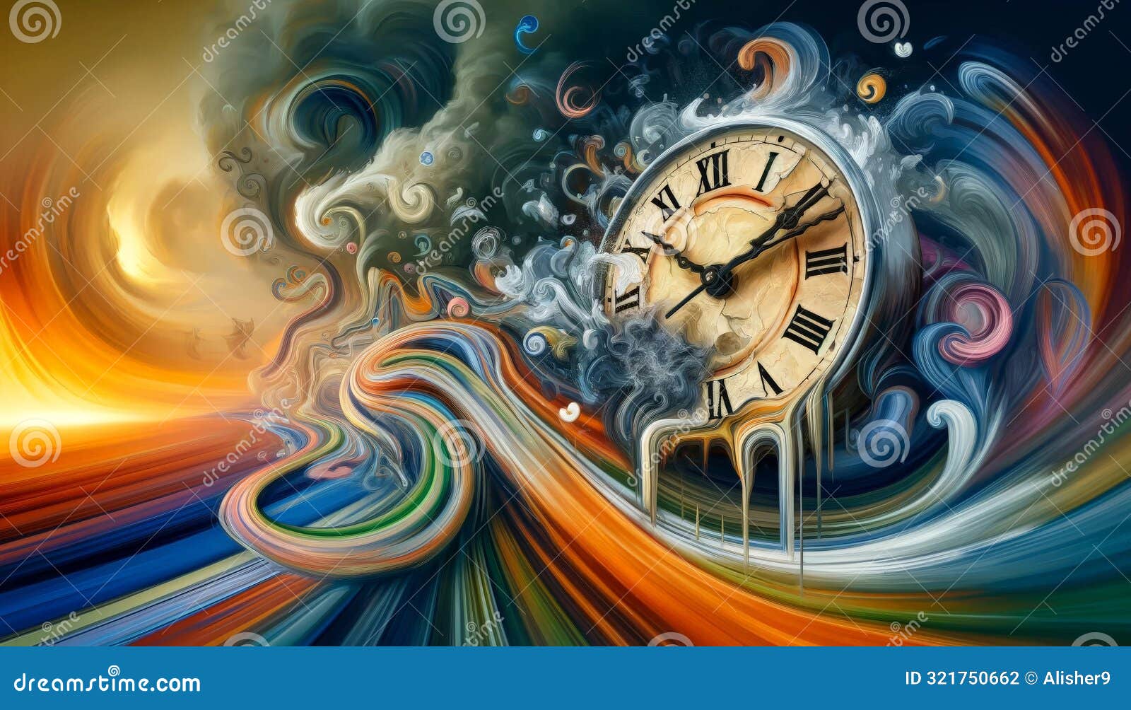 Surreal Melting Clock in a Vortex of Colors. AI Generated Stock ...