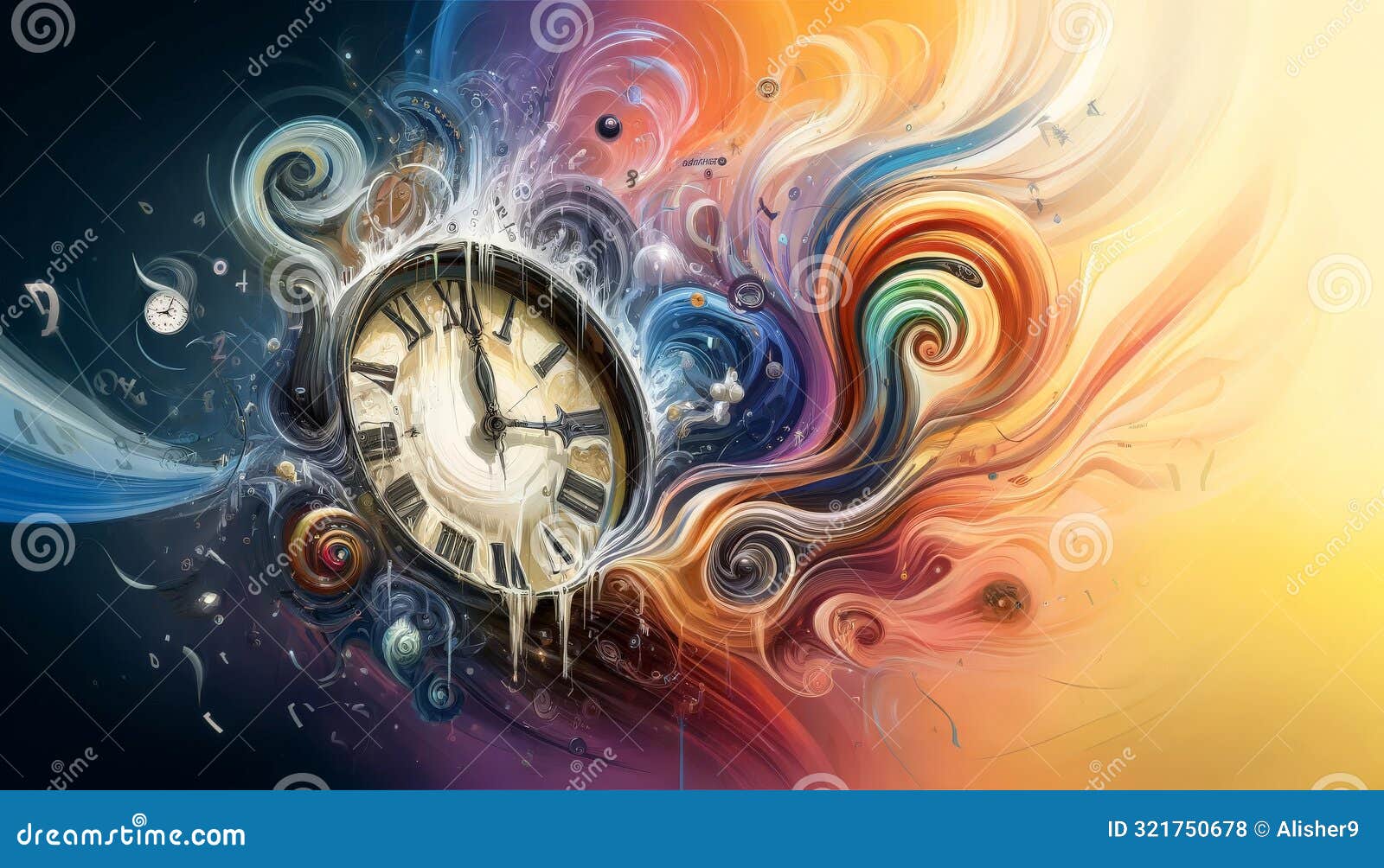 Surreal Melting Clock in a Vortex of Colors. AI Generated Stock ...
