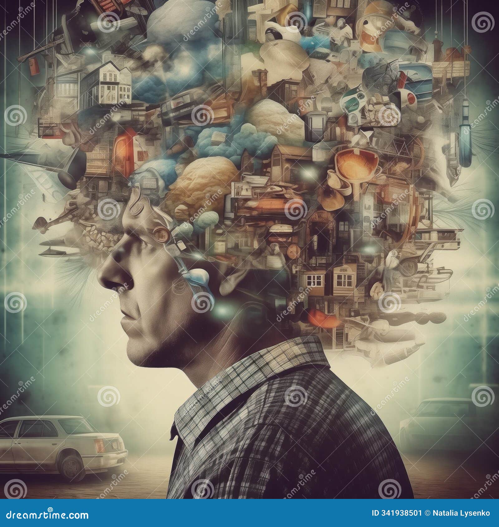 Surreal Mind Filled with Eclectic Brainstorm Ideas and Objects Stock ...