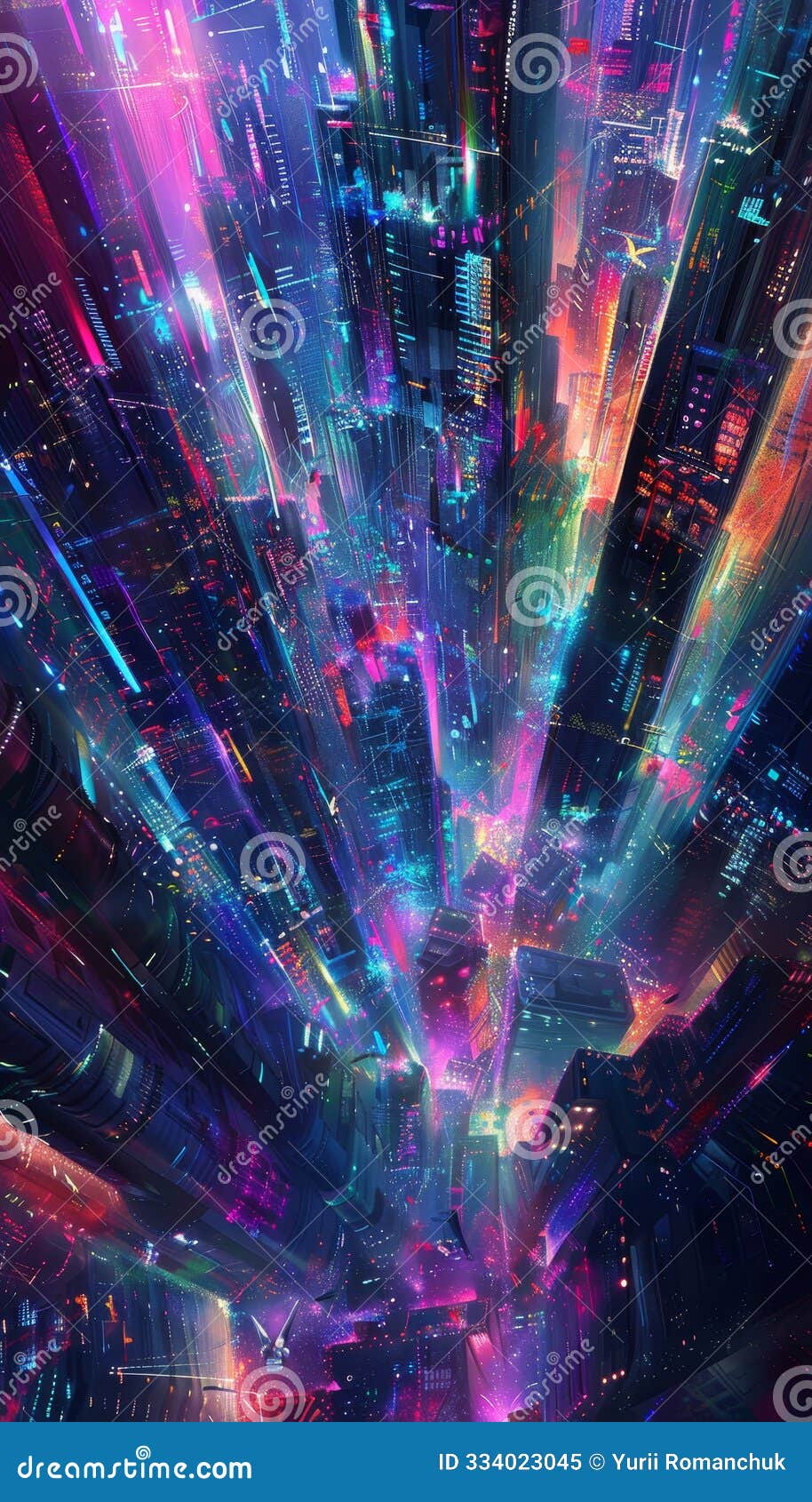 Surreal Mindscape Futuristic City With Neon Colors And Glowing Effects ...