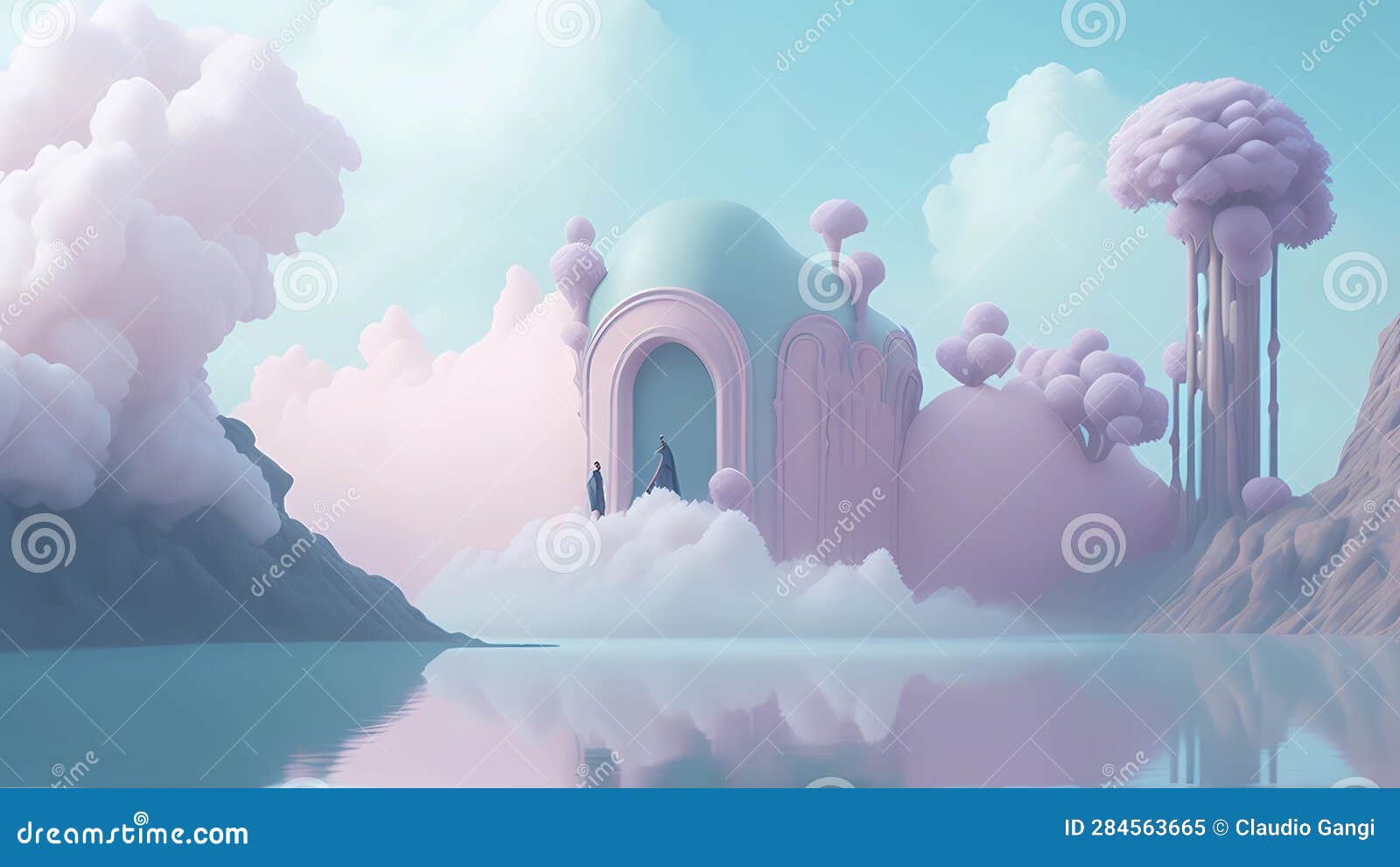 Surreal Misty Pastel Color Landscape Stock Illustration - Illustration ...