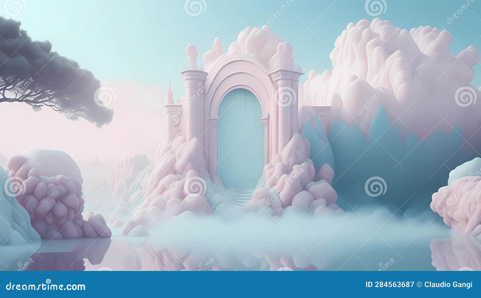 Surreal Misty Pastel Color Landscape Stock Illustration - Illustration ...