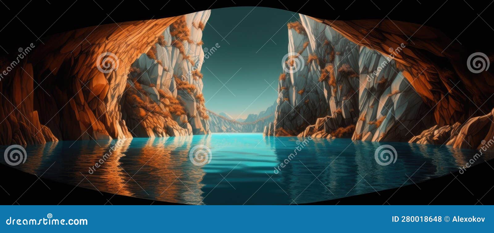 Surreal Mountain Cave with Calm Waters. Perfect for Wallpapers Stock ...