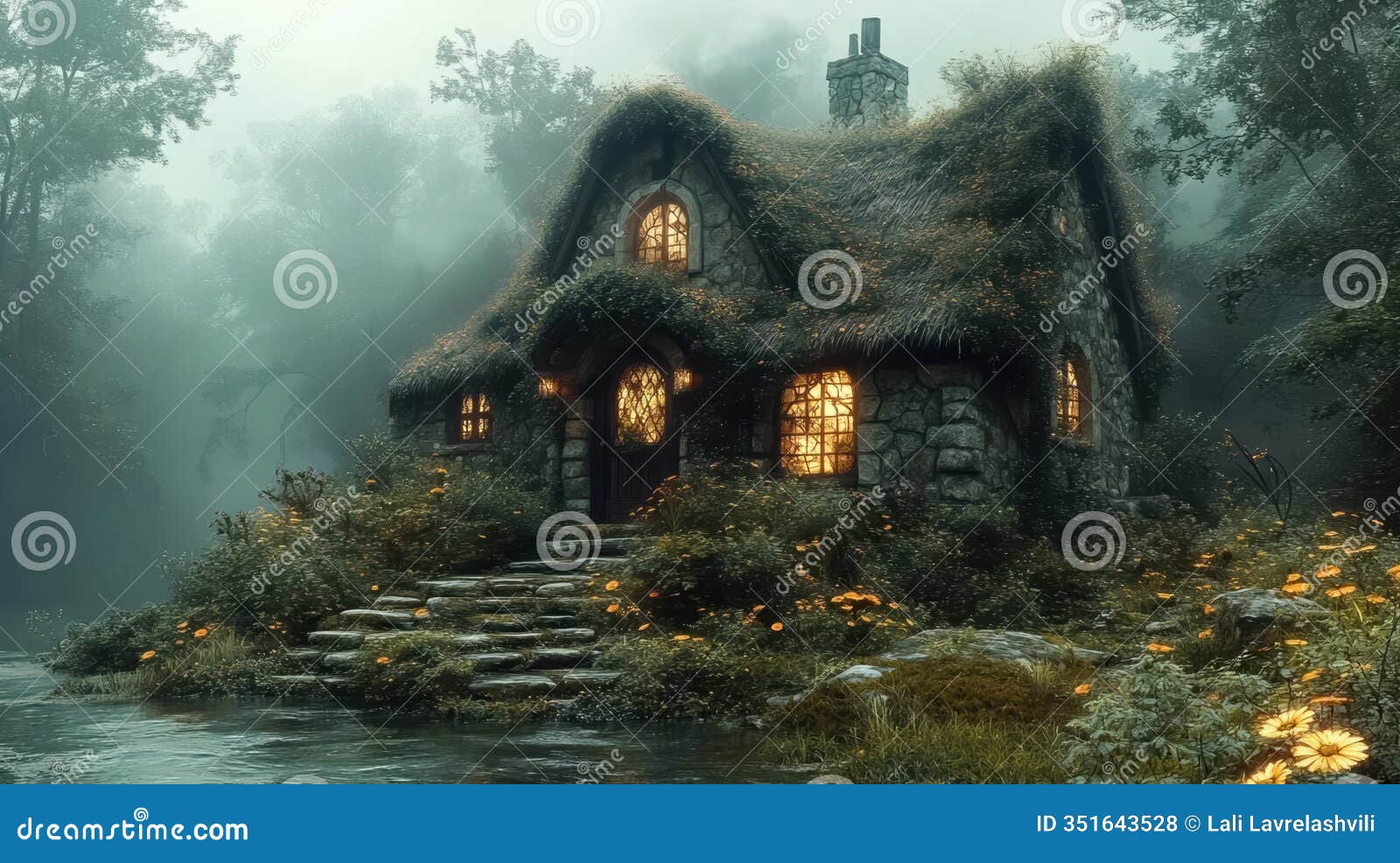 Surreal Mystical Cottage. Fantasy Artwork Stock Illustration ...