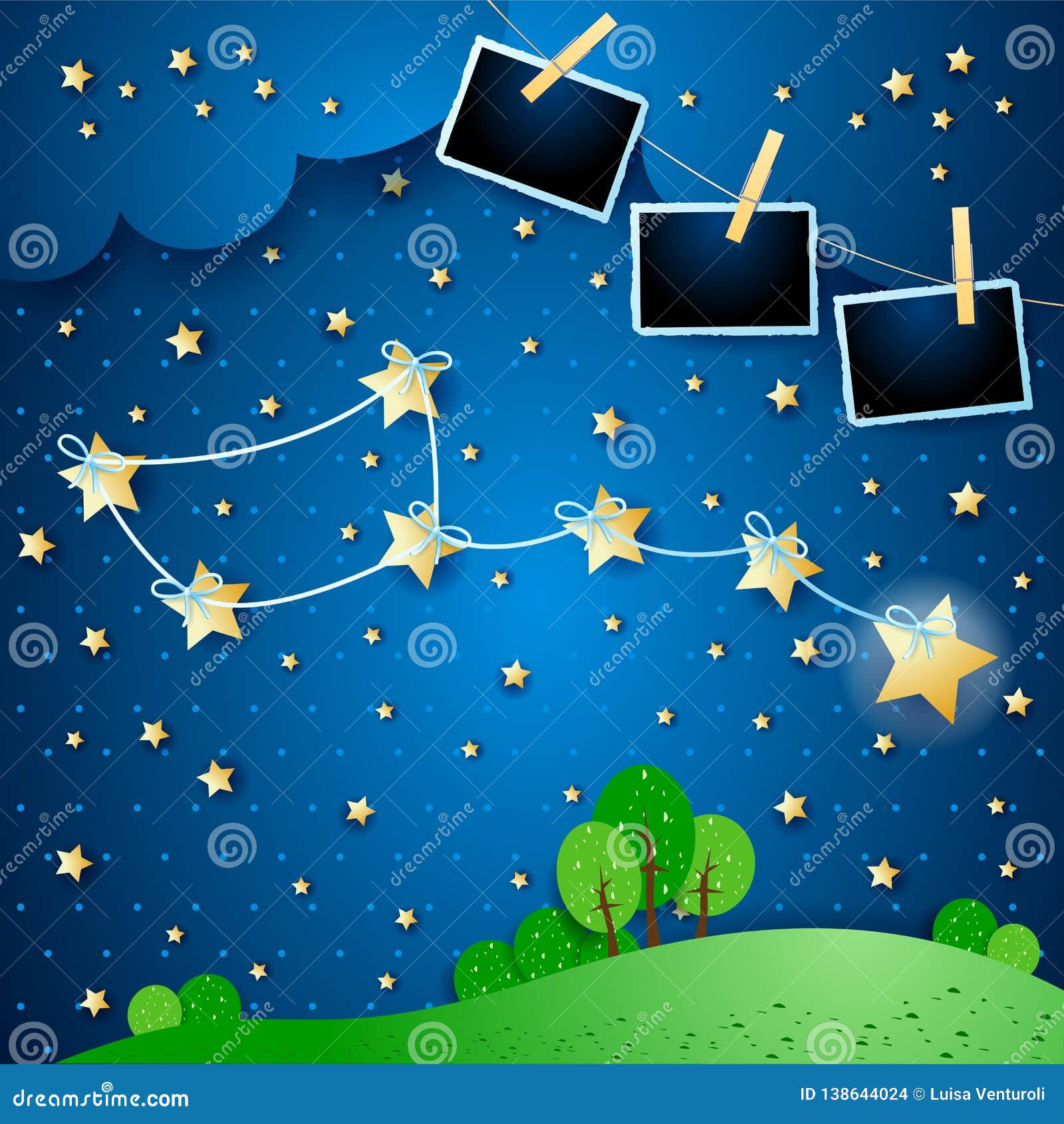 Surreal Night with Constellation and Photo Frames Stock Vector ...