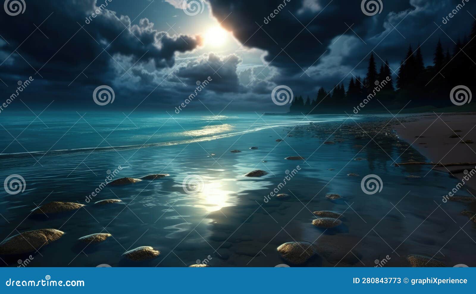 Surreal Ocean Moonlight Artwork Stock Illustration - Illustration of ...