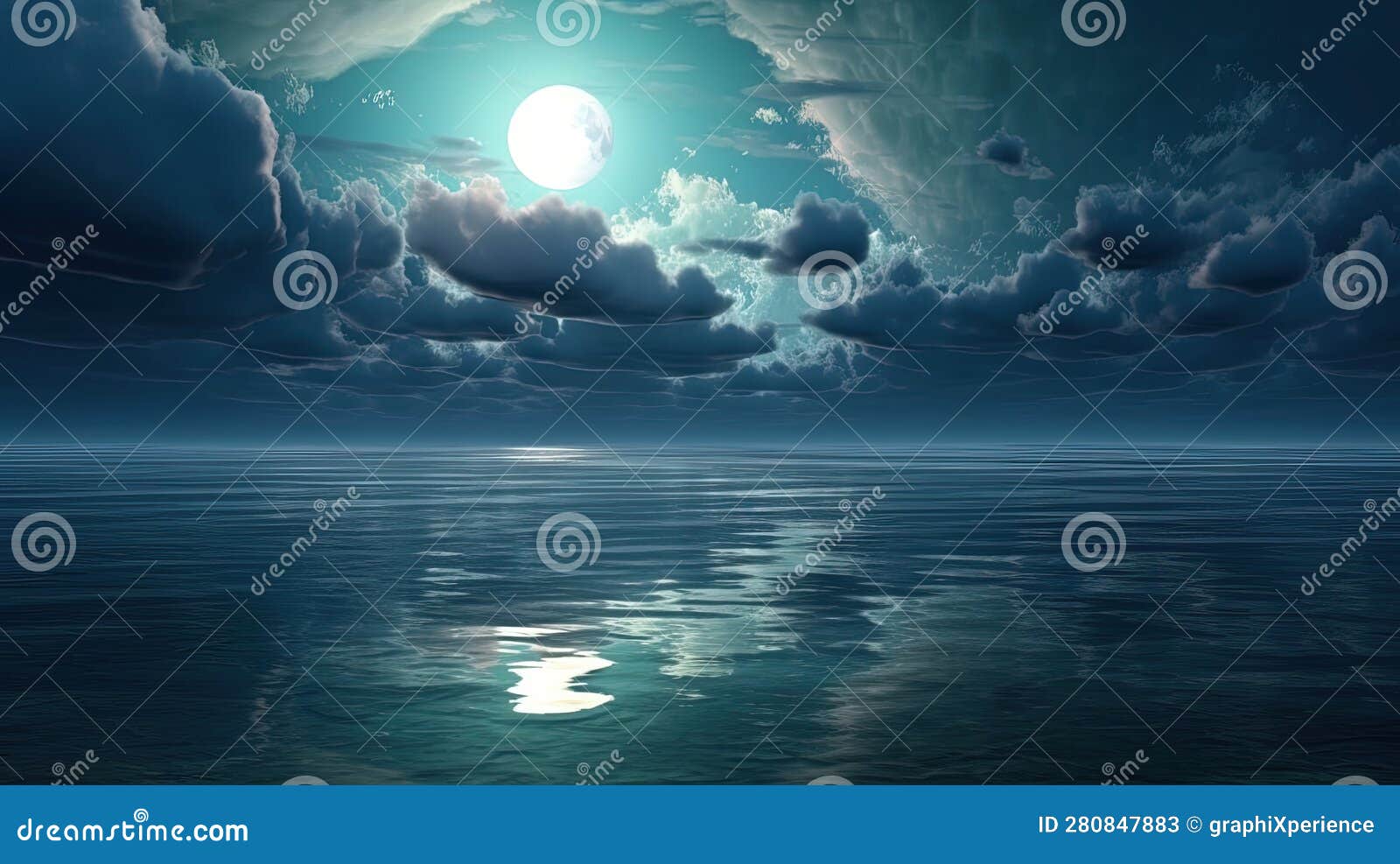 Surreal Ocean Moonlight Artwork Stock Illustration - Illustration of ...