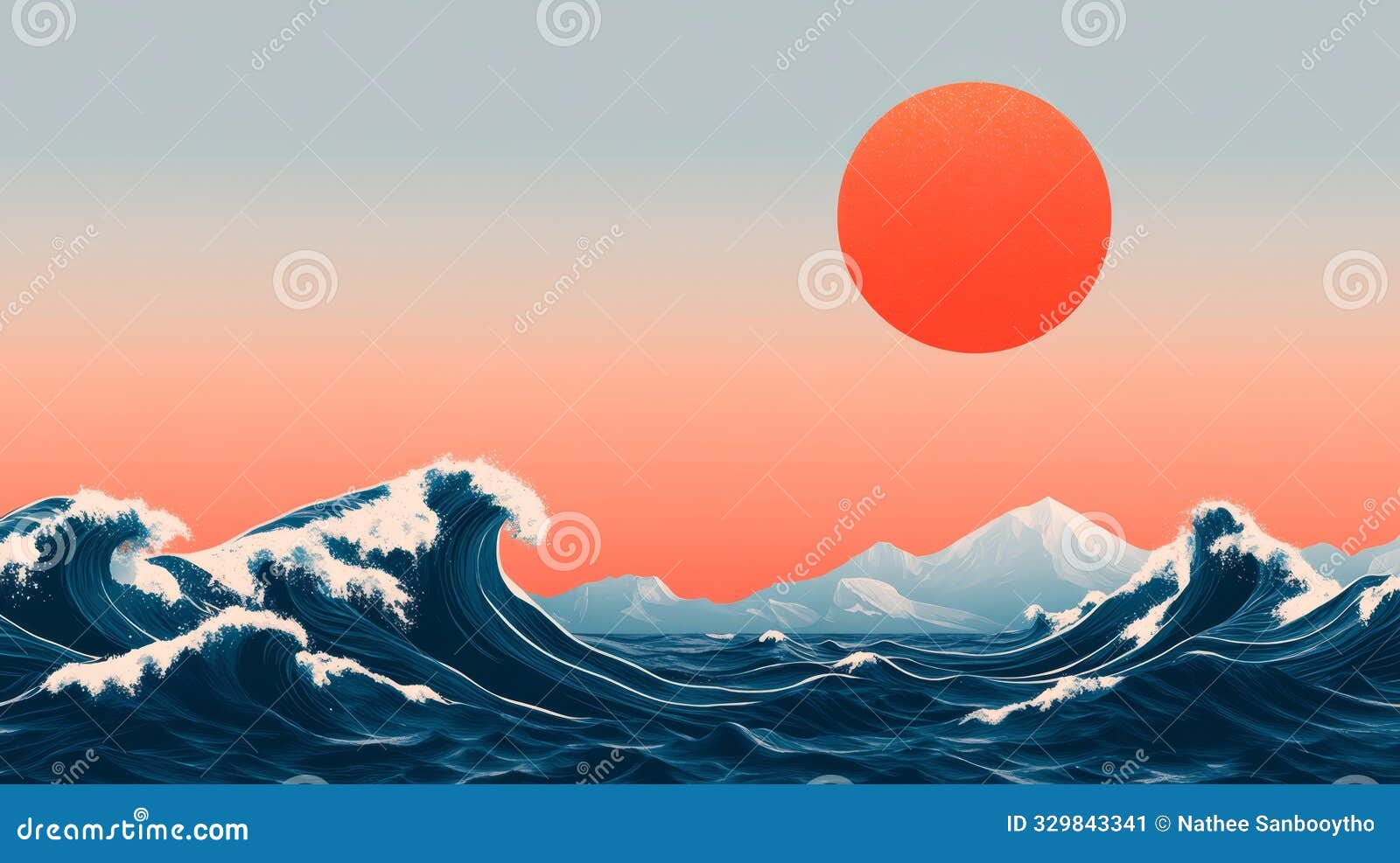Surreal Ocean Sunset Painting In Ultra Hd By Magritte Stock Photography ...