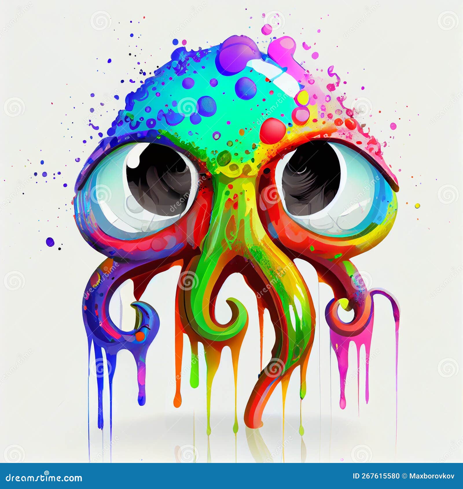 Surreal Octopus with Dripping Paints. Generative AI Stock Illustration ...