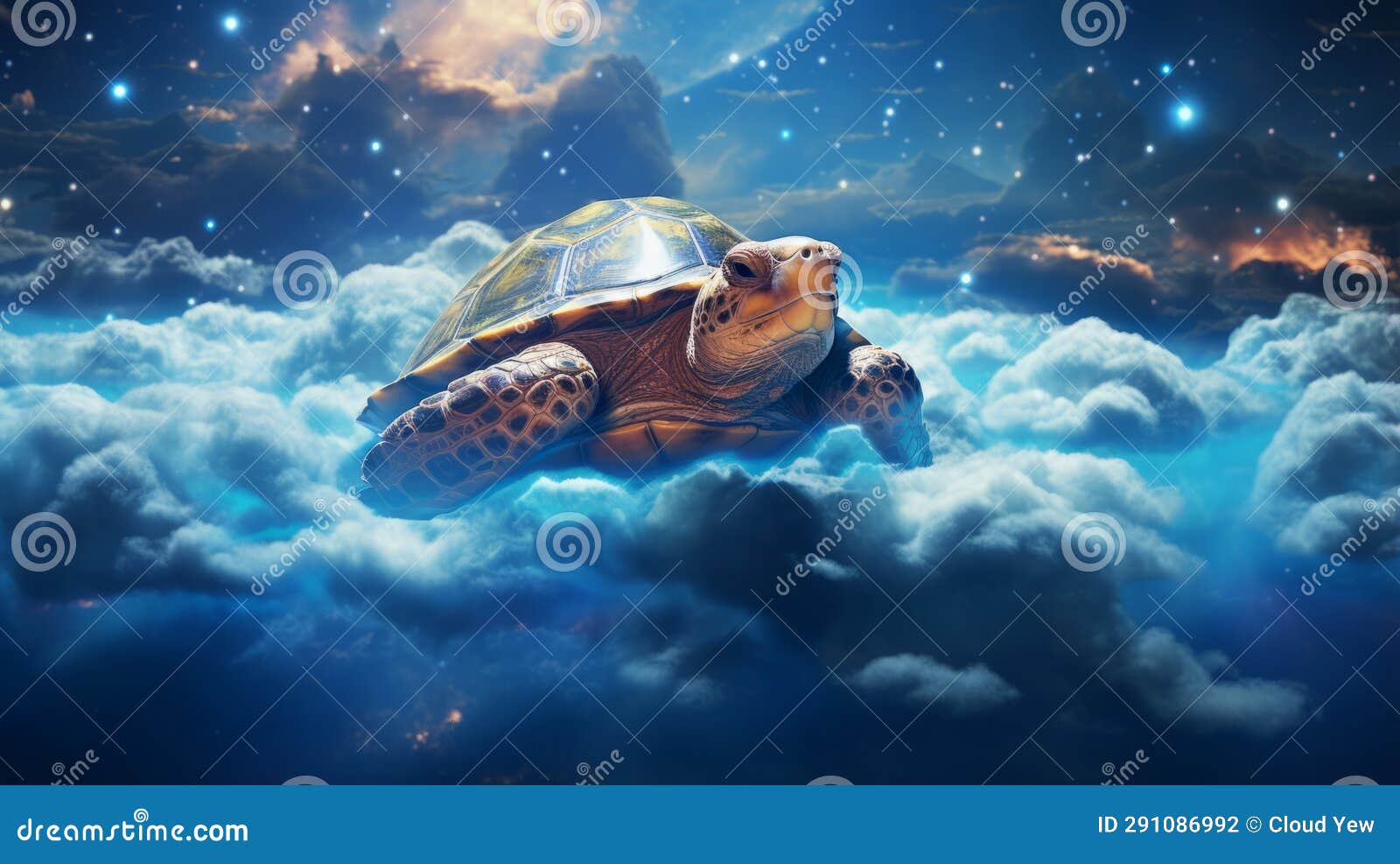 Surreal Painting of a Turtle Floating in the Clouds Stock Illustration - Illustration of ...