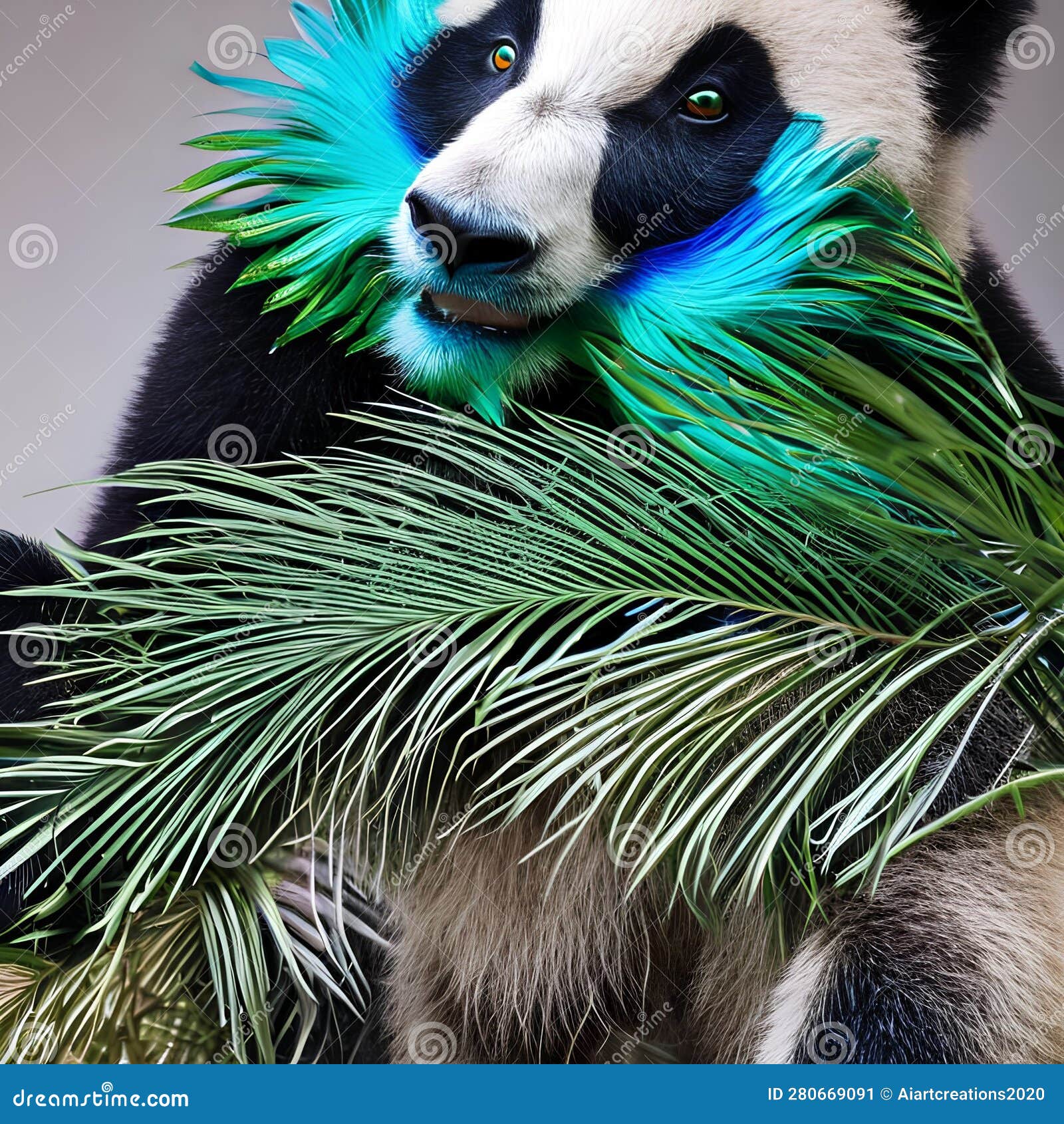 A Surreal Panda With Peacock Feathers Showcasing A Stunning Display Of Iridescent Patterns1
