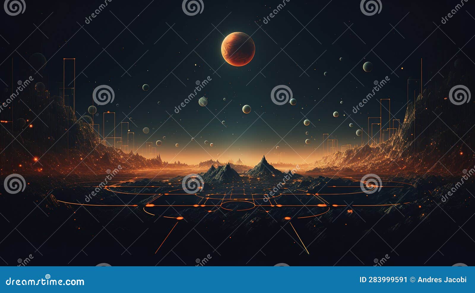 Surreal Panoramic Landscape of Outer Space Planet Stock Illustration ...