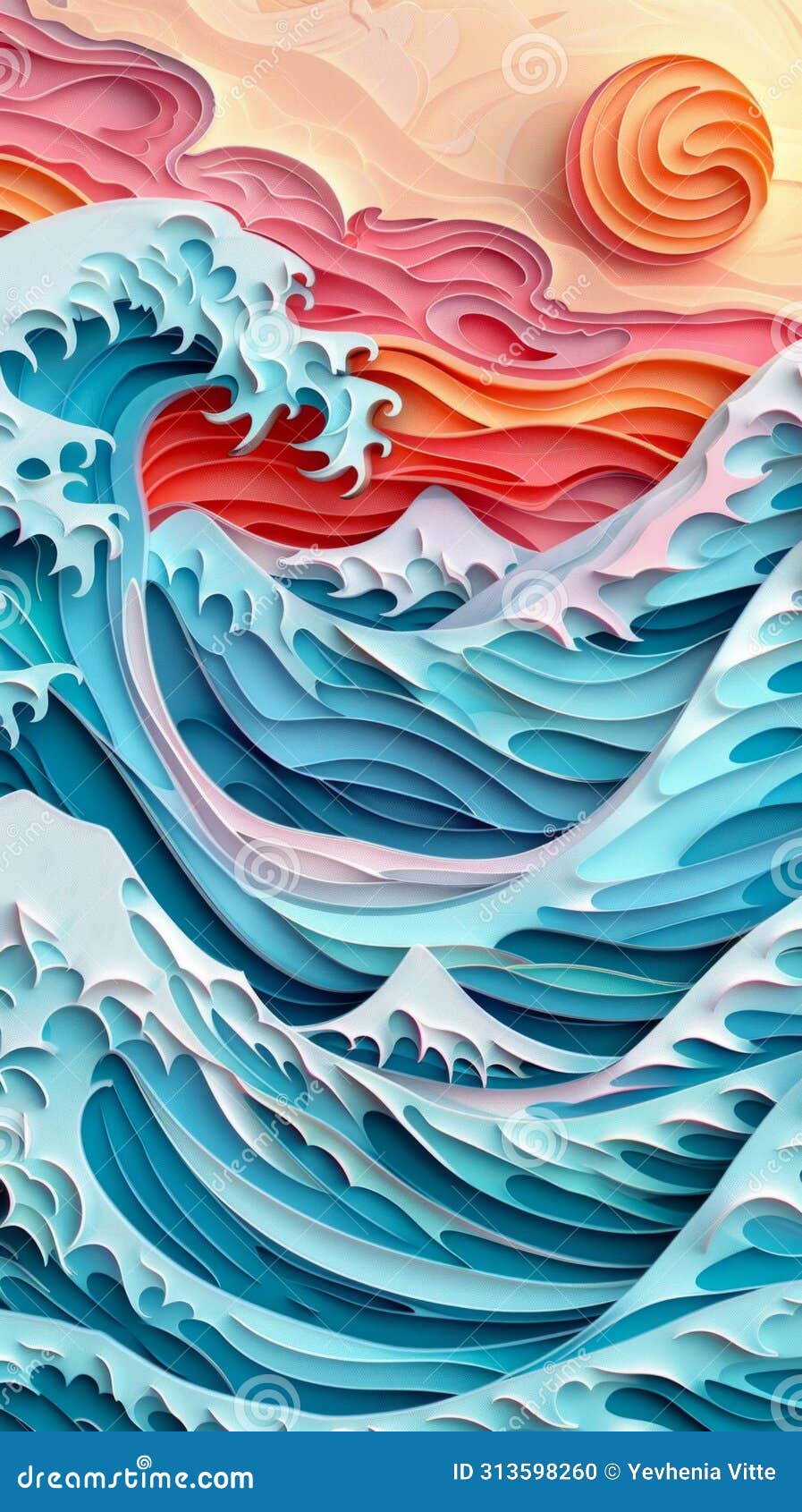 Surreal Paper Cut Waves in Gradient Hues. Generative Ai Stock ...