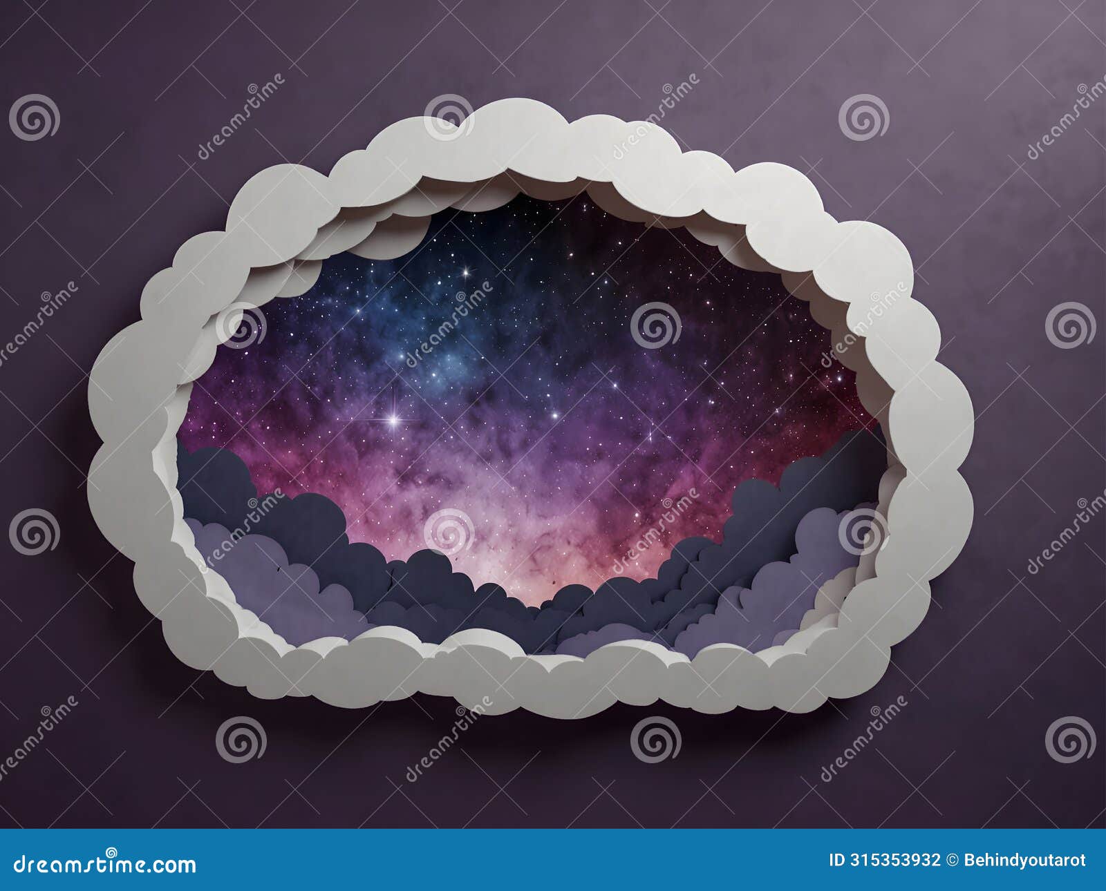 Surreal Paper Cutout Cloud Revealing a Cosmic Galaxy Stock Illustration ...