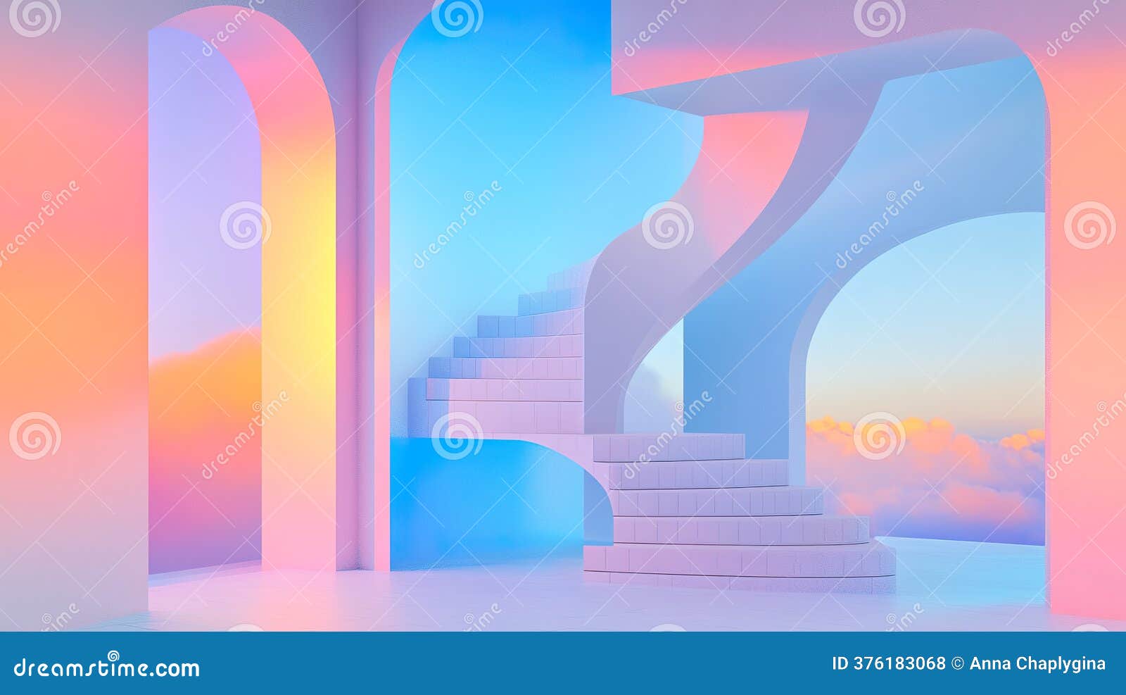 Surreal Pastel Architecture Beside Tranquil Water Under A Soft Sky ...
