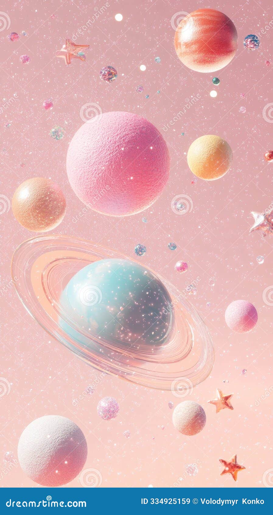 Surreal Pastel Planets in Cosmic Space, Whimsical Art Concept Stock ...