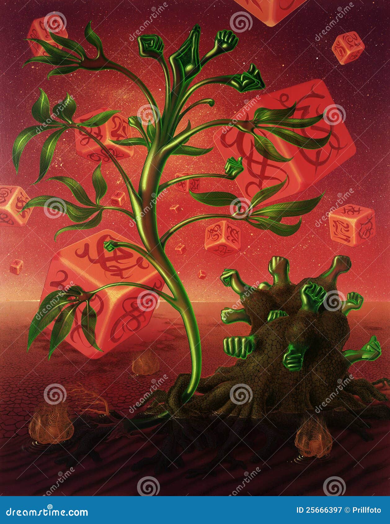 Surreal Picture with Dice and Plants Stock Illustration - Illustration ...