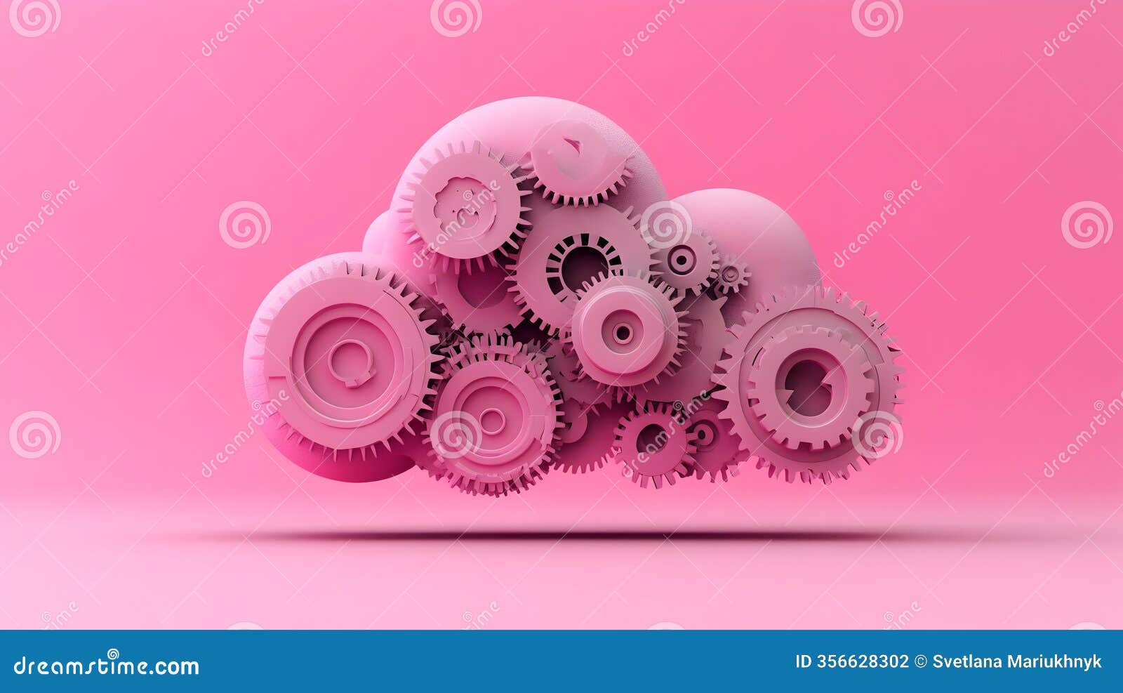 Surreal Pink Cloud Made of Gear Mechanisms Symbolizing Technology ...