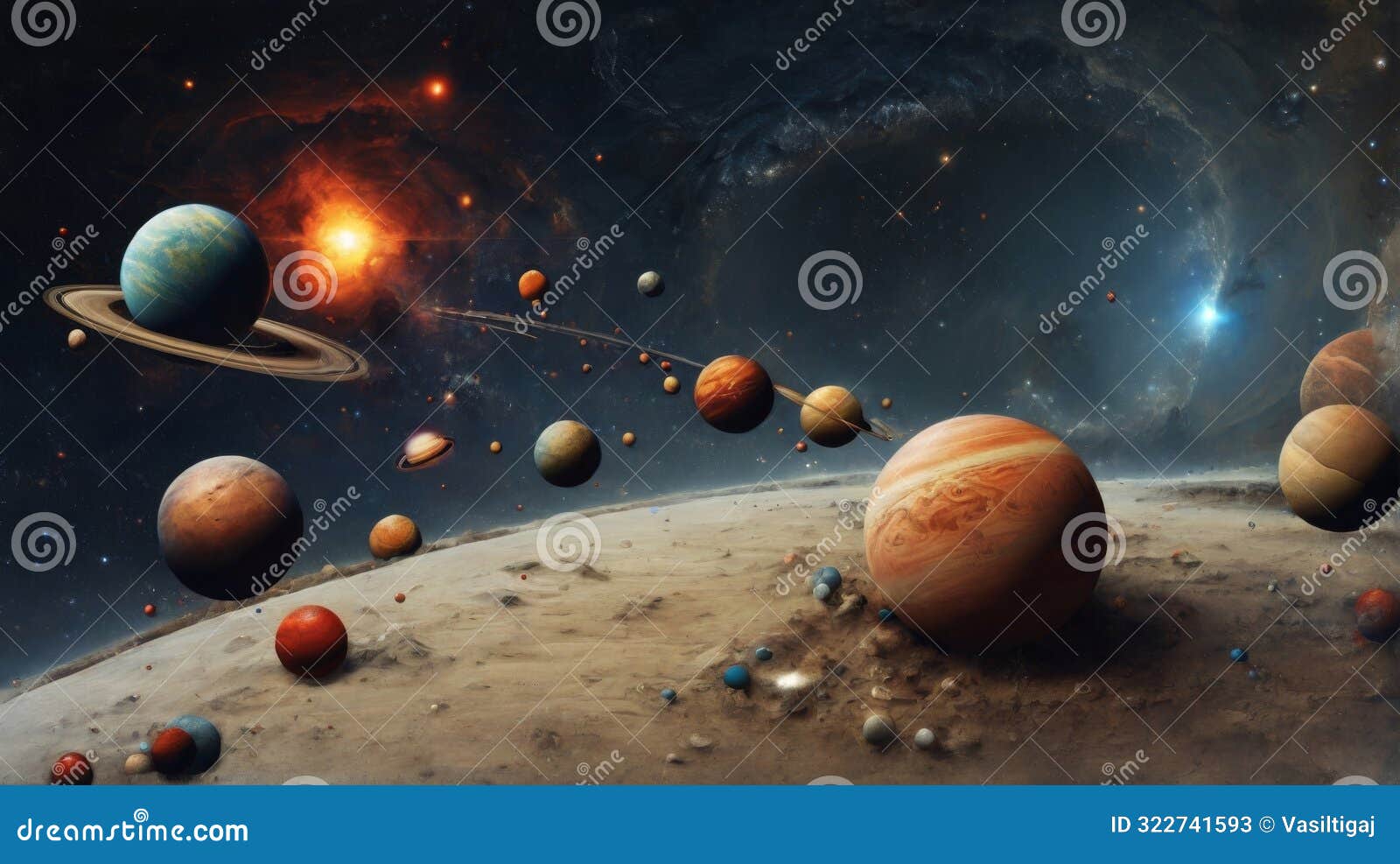 Surreal Planetary System with Multiple Celestial Bodies Stock ...