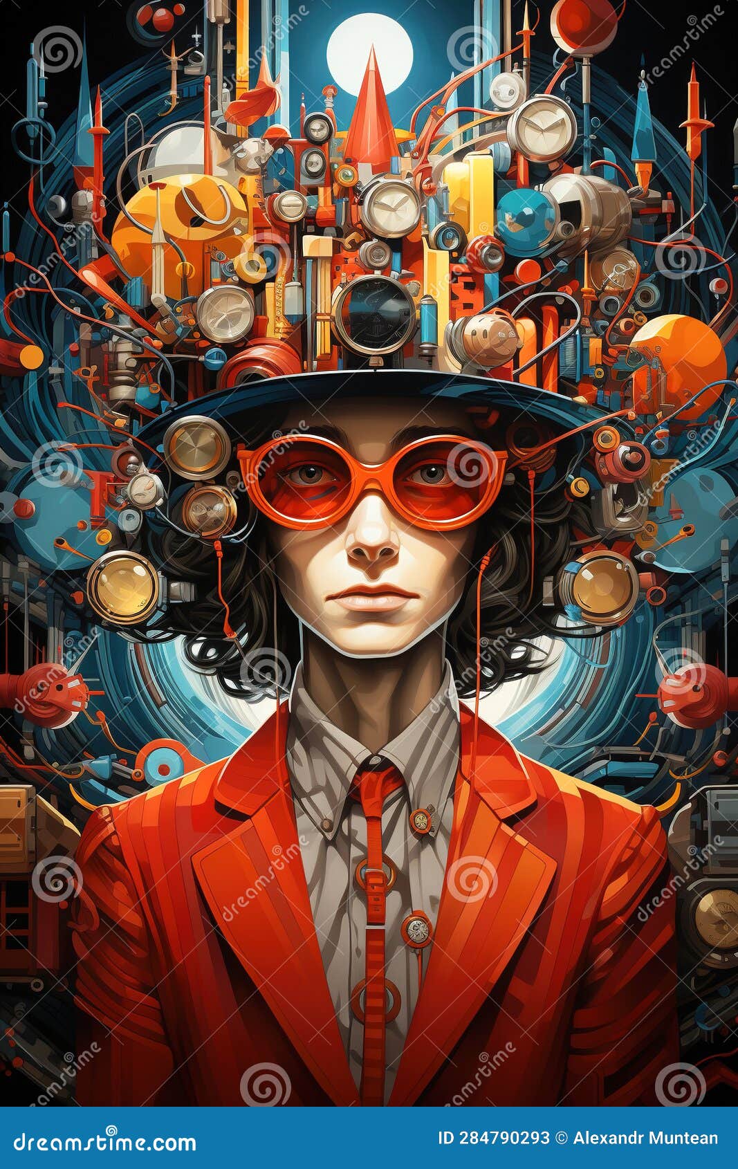 Surreal Portrait of an Inventor in Hat. Stock Illustration ...