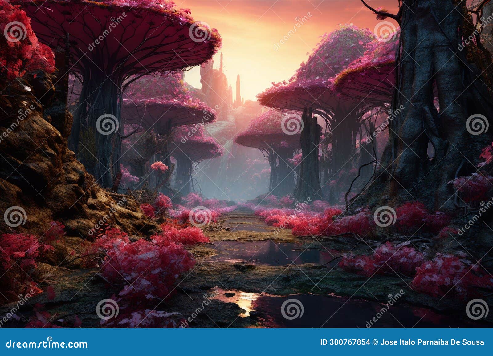 Surreal Postapocalyptic Forest with Trees that Stock Illustration ...