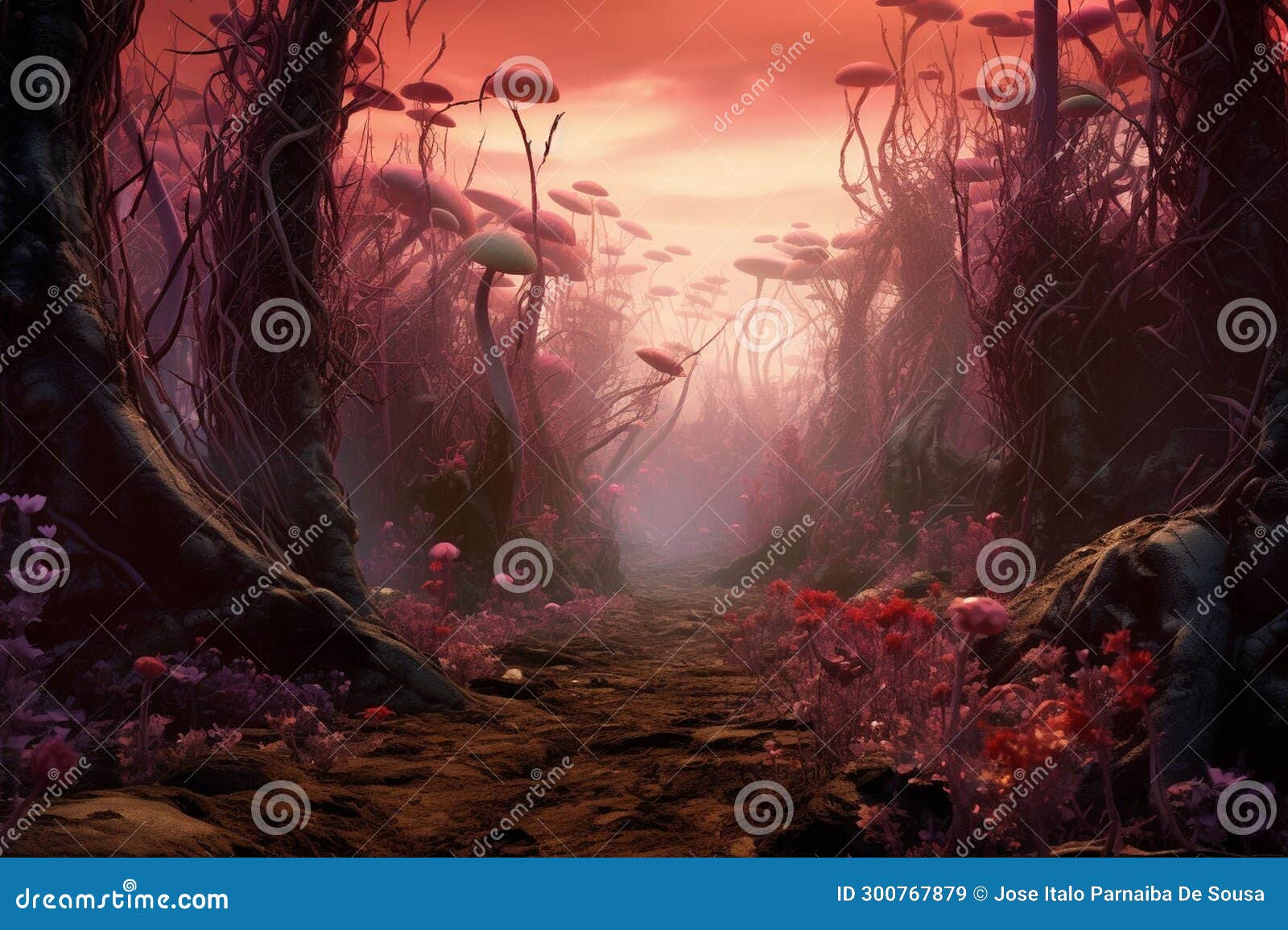 Surreal Postapocalyptic Forest with Trees that Stock Illustration ...