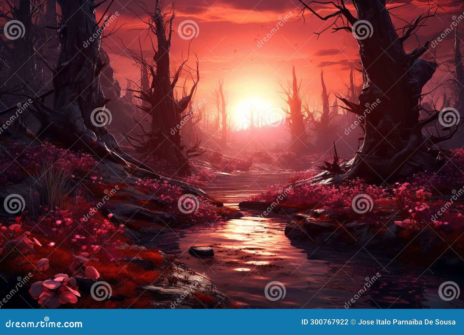 Surreal Postapocalyptic Forest with Trees that Stock Illustration ...