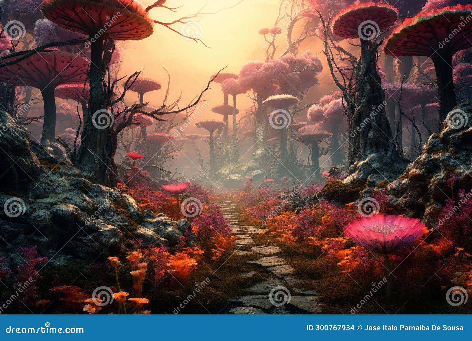 Surreal Postapocalyptic Forest with Trees that Stock Illustration ...