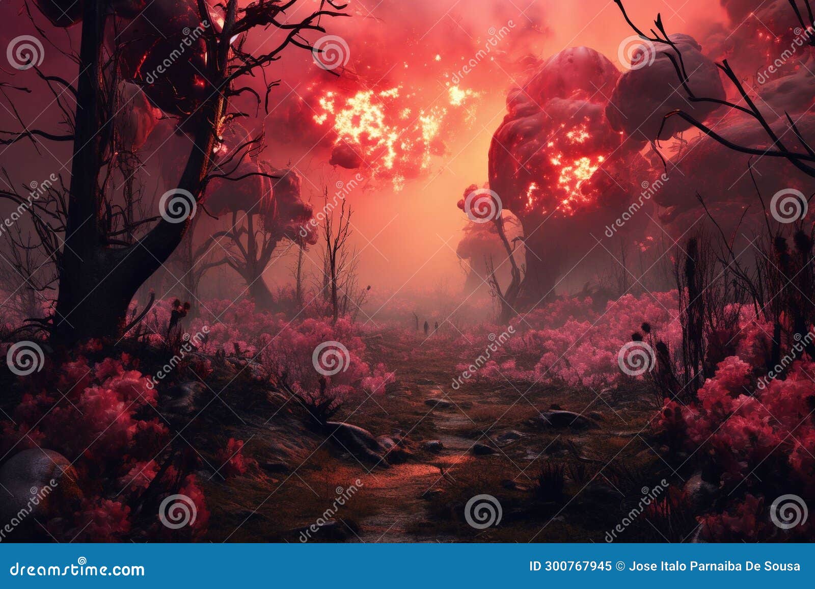 Surreal Postapocalyptic Forest with Trees that Stock Illustration ...