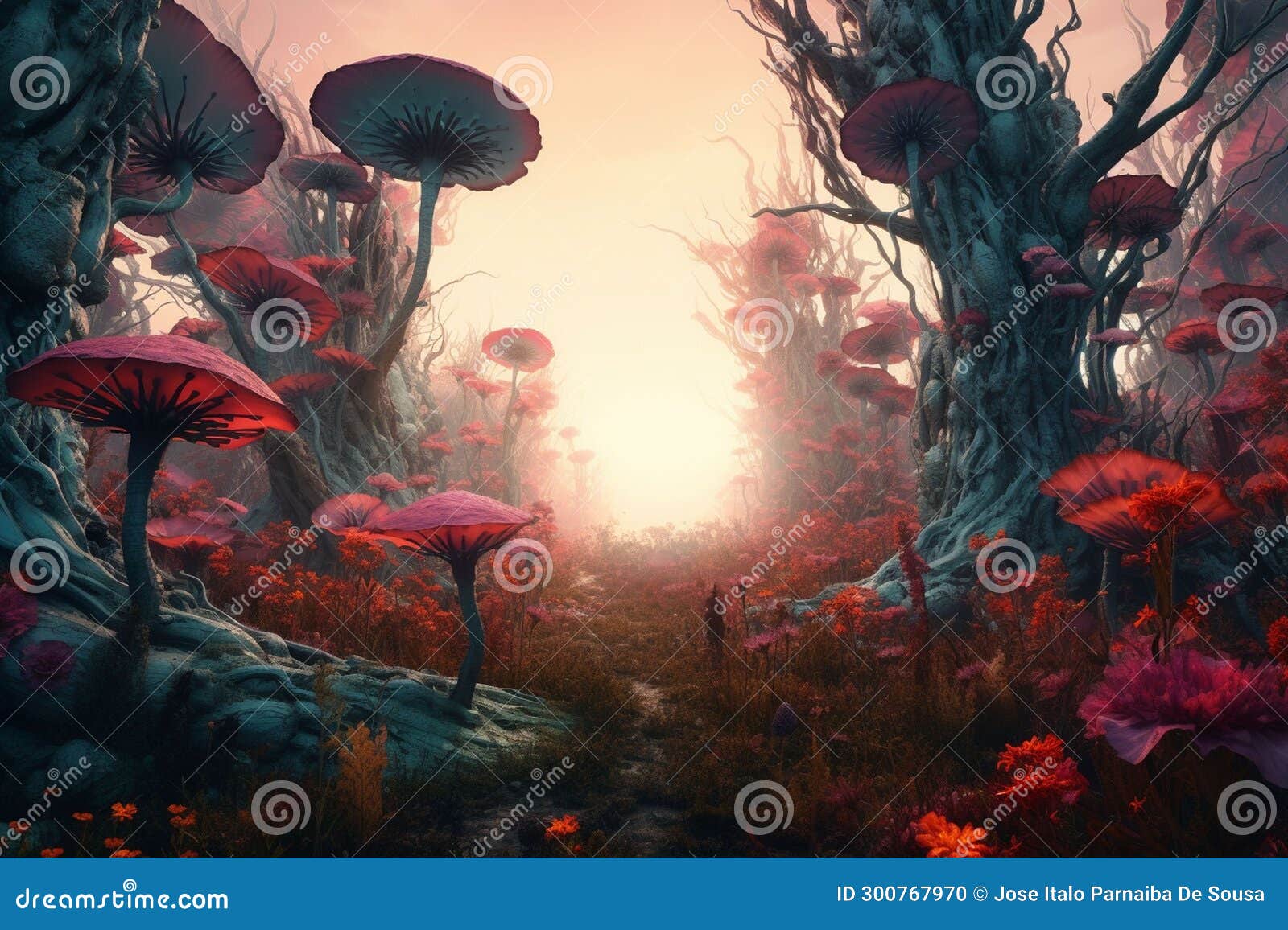 Surreal Postapocalyptic Forest with Trees that Stock Illustration ...