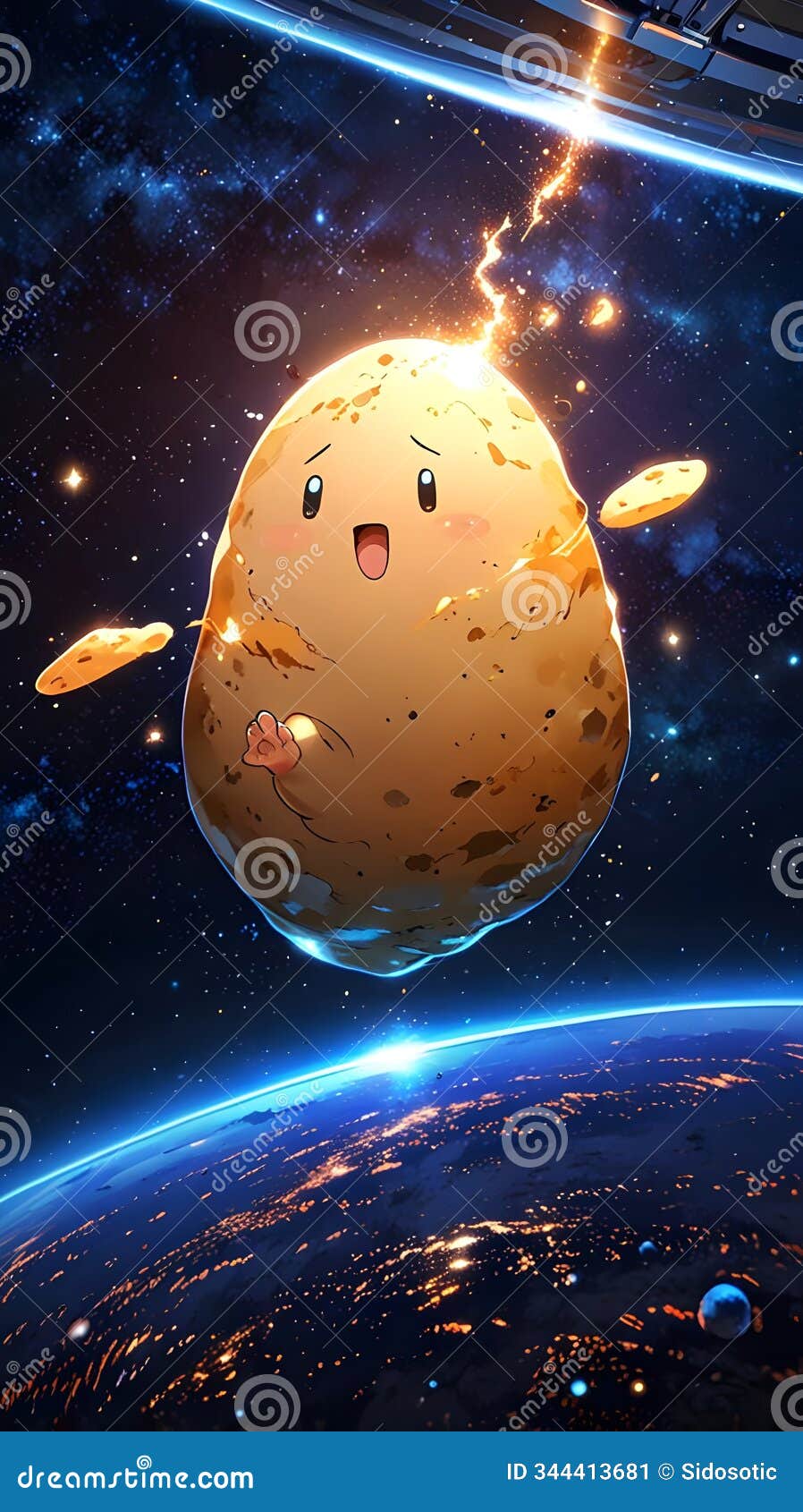 Surreal Potato Floating in Zero Gravity with Stars and Galaxies Stock ...