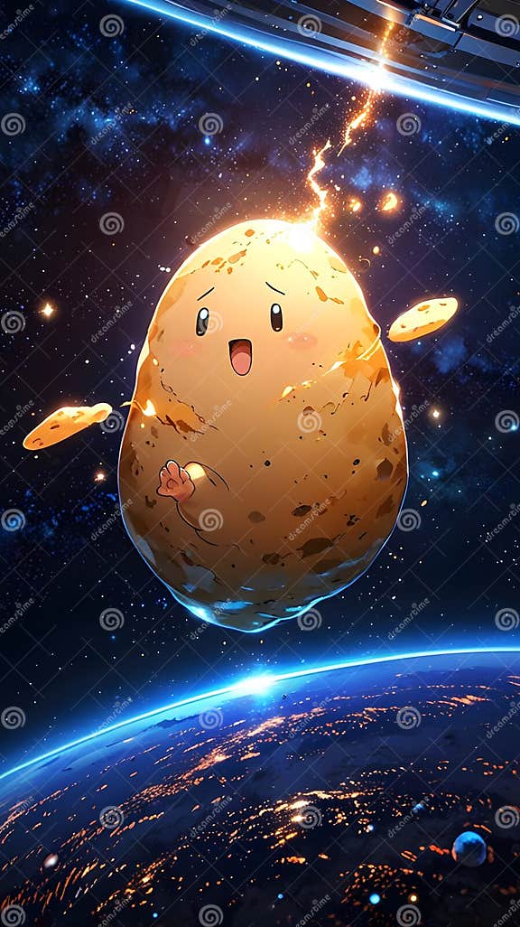 Surreal Potato Floating in Zero Gravity with Stars and Galaxies Stock ...