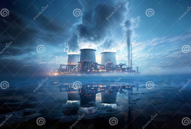 Surreal Power: Dramatic Reflection of a Thermal Power Plant, Generative ...