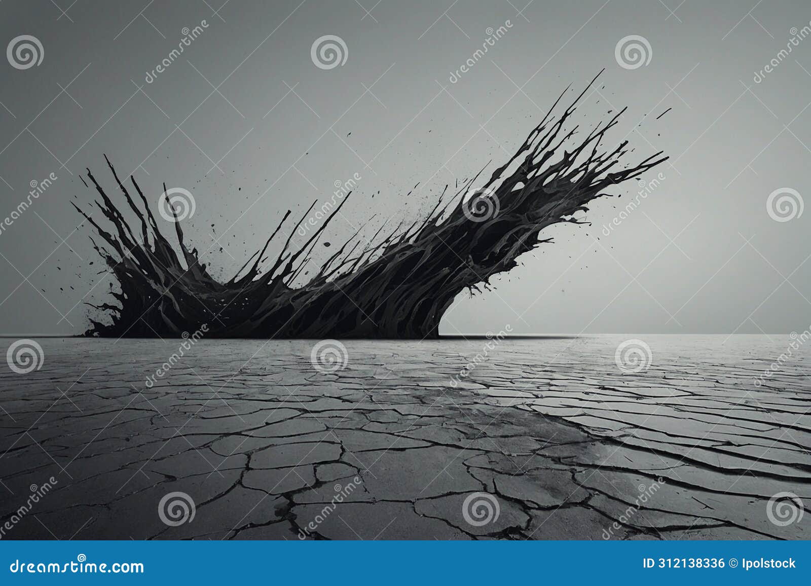 Surreal Powerful Ground Burst Explosion Splash Over Dried Cracked ...