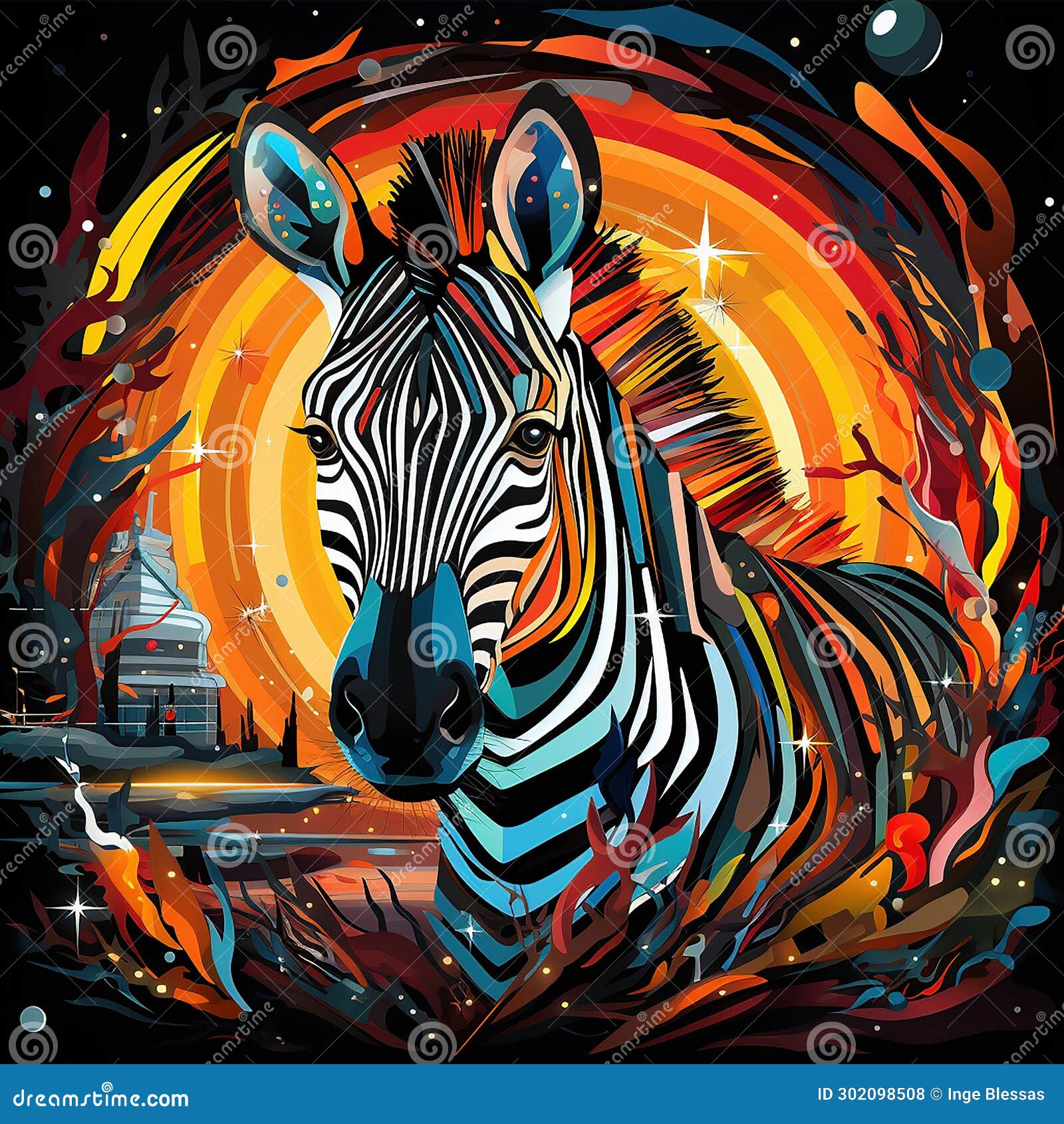A Surreal Psychedelic Zebra Artwork. Stock Illustration - Illustration ...