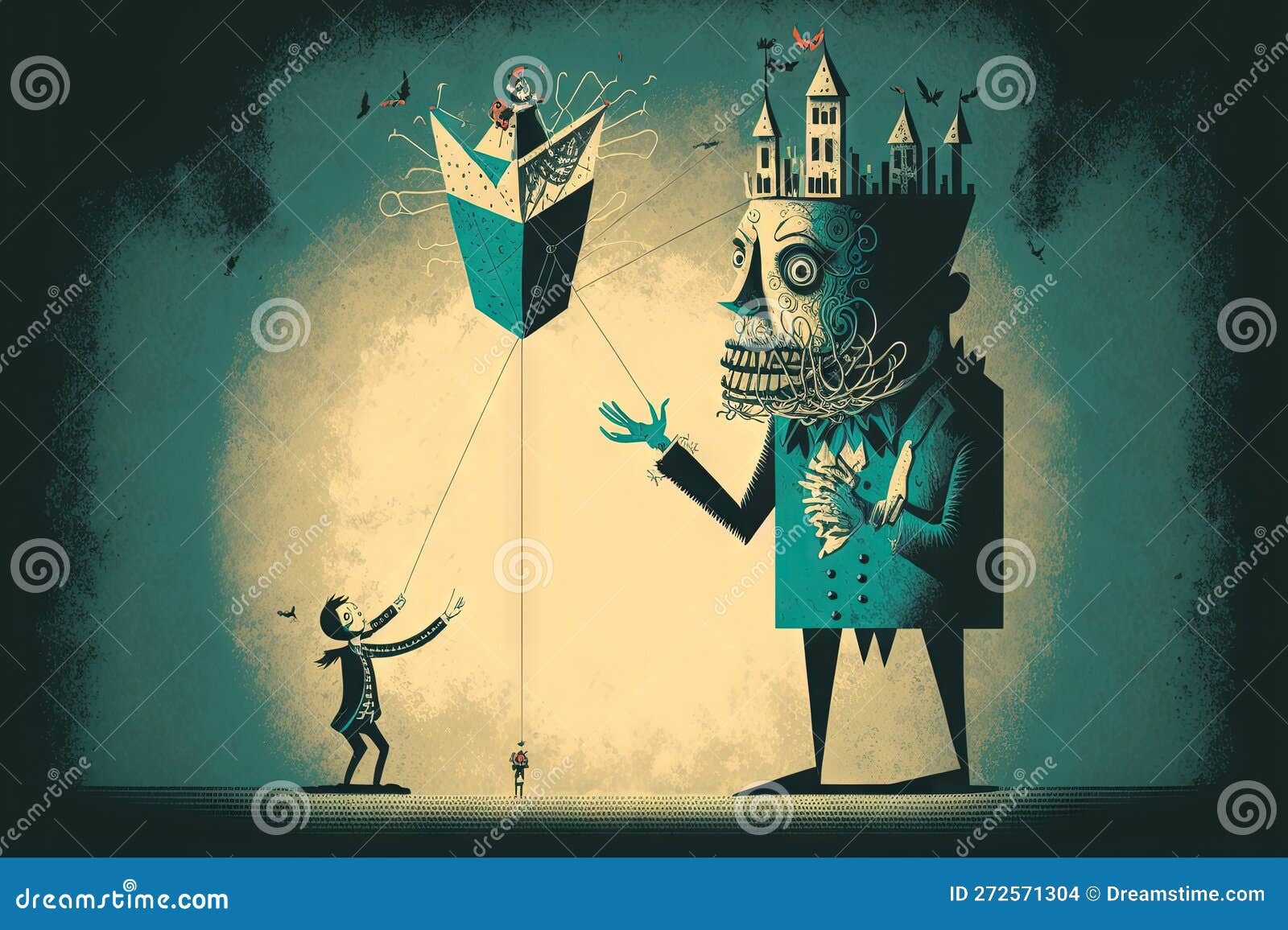 Puppeteer With Clown Puppet In Red Clothes. Raster Illustration In Flat ...