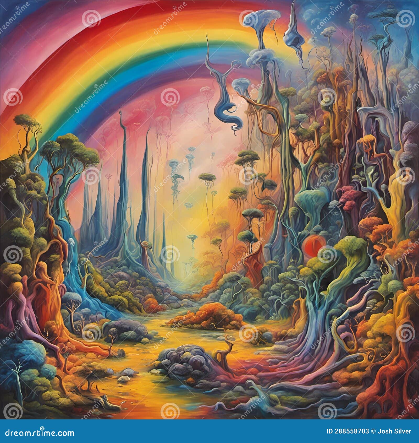 Rainbow forest stock illustration. Illustration of painting - 288558703
